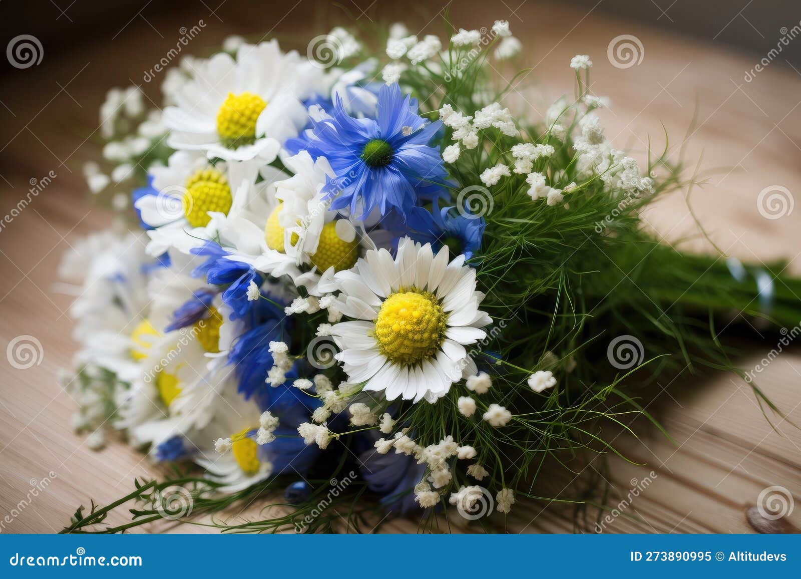 Cornflower Bouquet with Chamomile Accent Stock Illustration ...