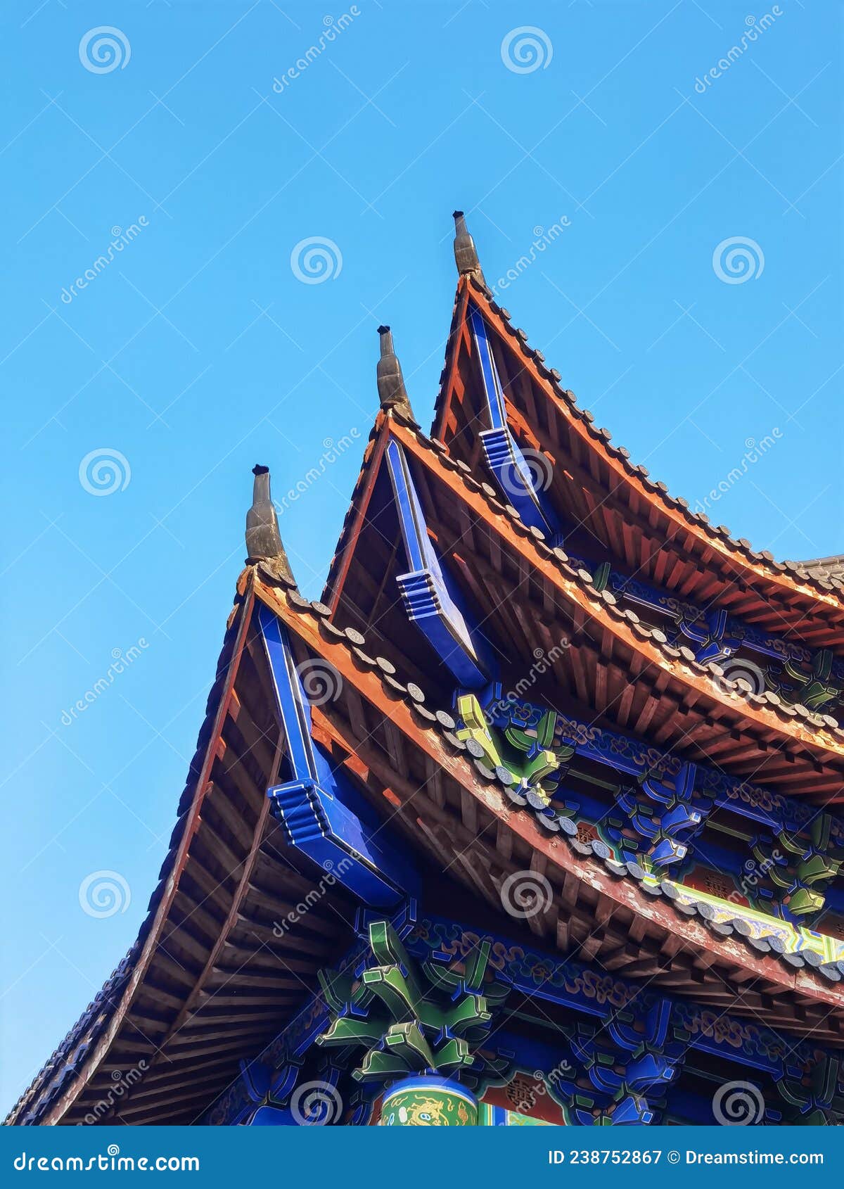 Cornice of Chinese Ancient Architecture Stock Image - Image of tower ...