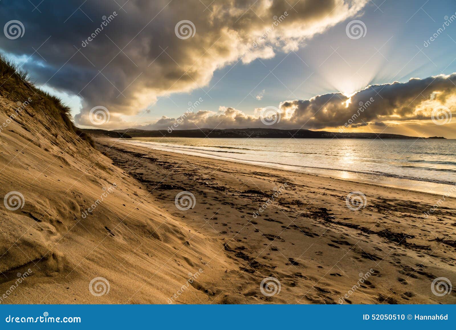Cornish Beach at Sunset. St Ives Bay. Stock Photo - Image of grey ...
