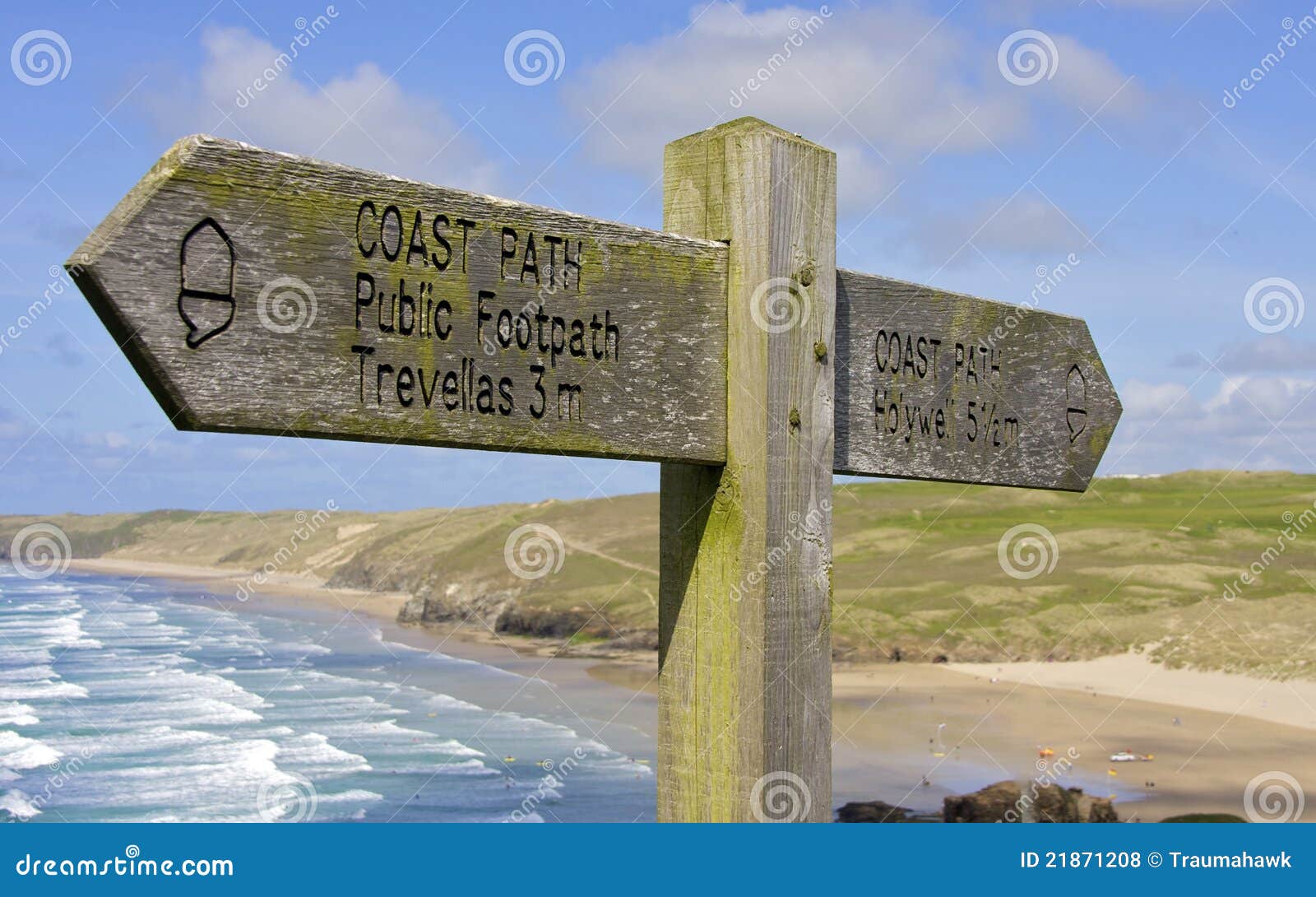Cornish Coastal Footpath Sign, Perranporth Stock Photo - Image of beach ...