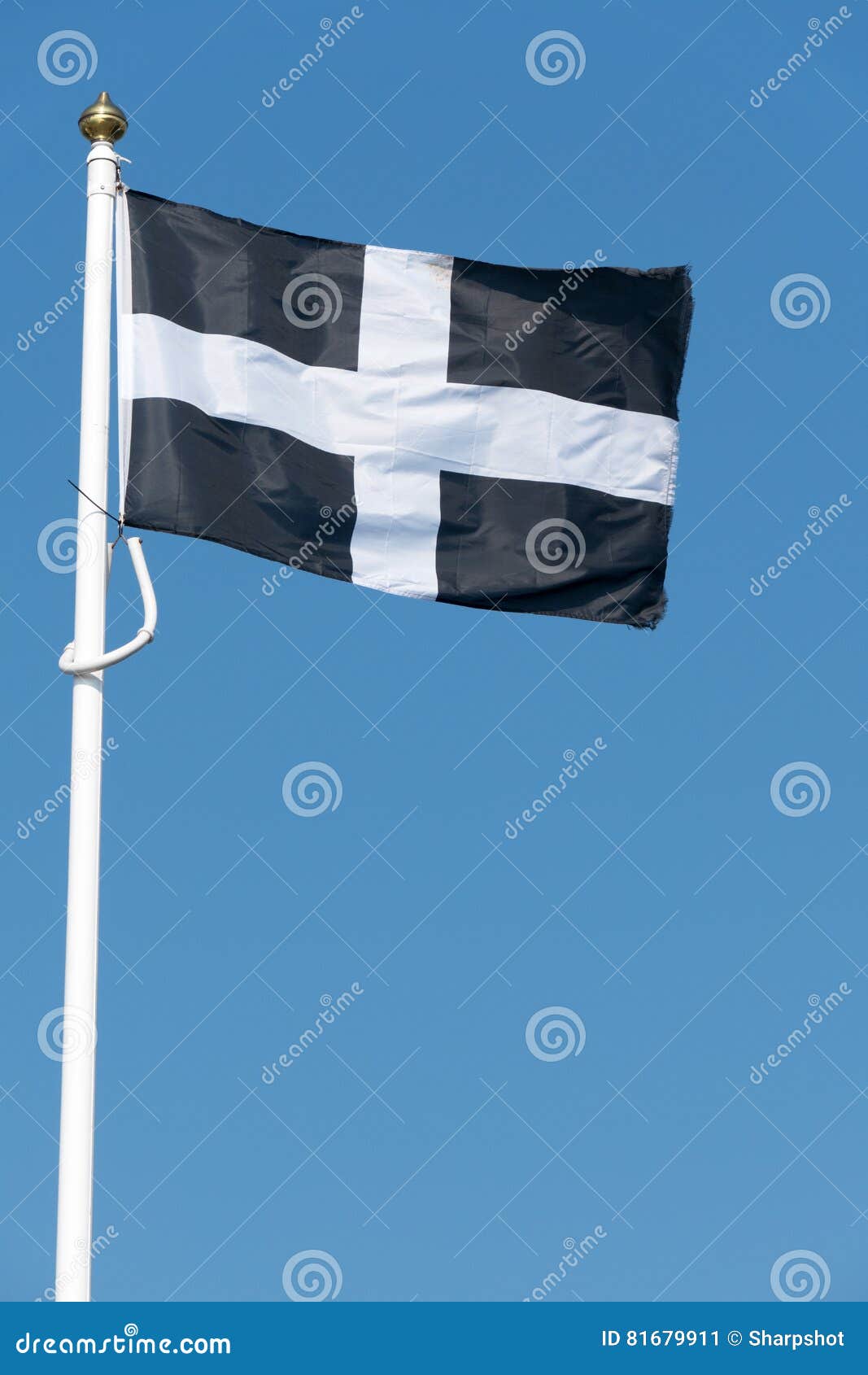 Cornish Flag of St. Piran Blowing in the Wind. Stock Image - Image of ...