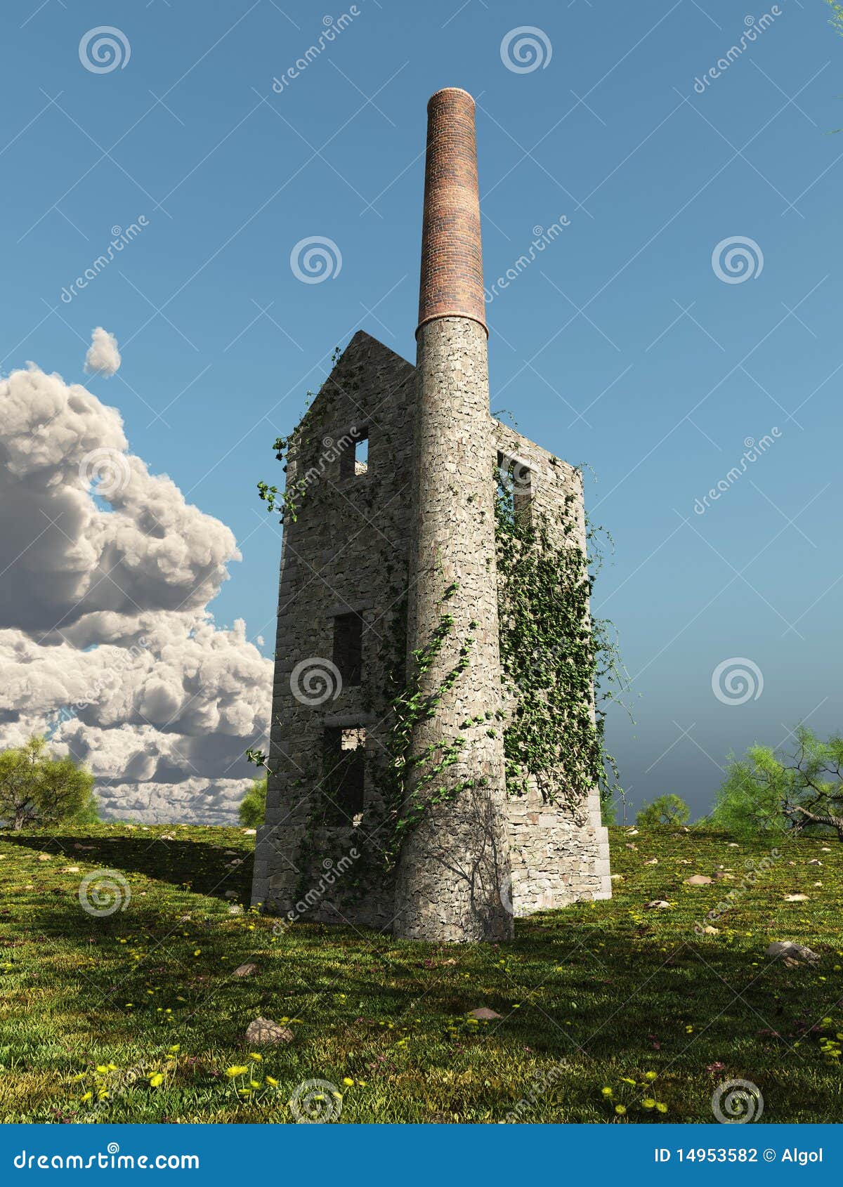 Cornish Mine Engine House with Ivy Stock Illustration - Illustration of ...