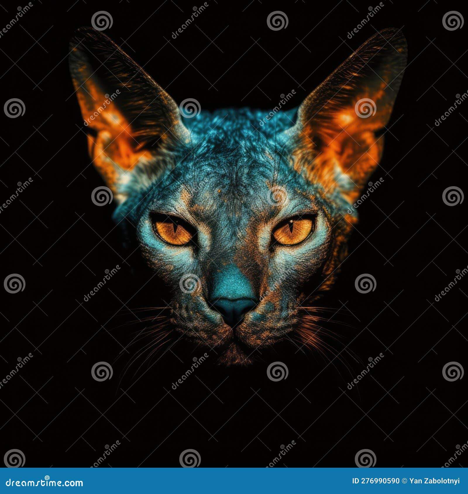 Cornish Rex Face Shape in Fire on Black Background. Generative AI Stock ...
