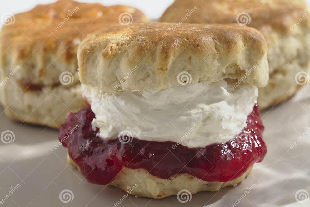 Cornish Scone with Cream and Jam Stock Photo - Image of luxury, scone ...