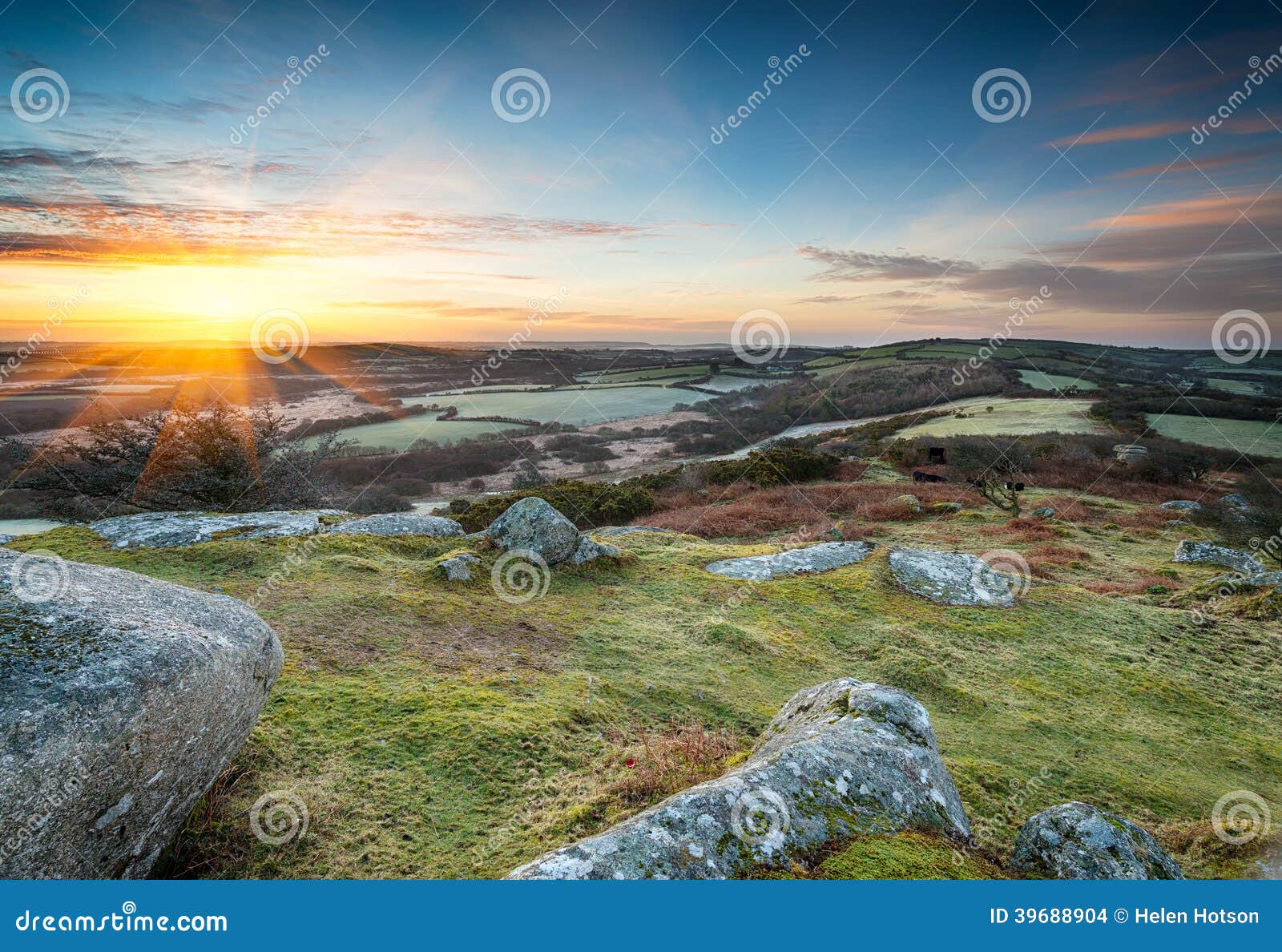 Cornish Sunrise stock photo. Image of evening, hills - 39688904