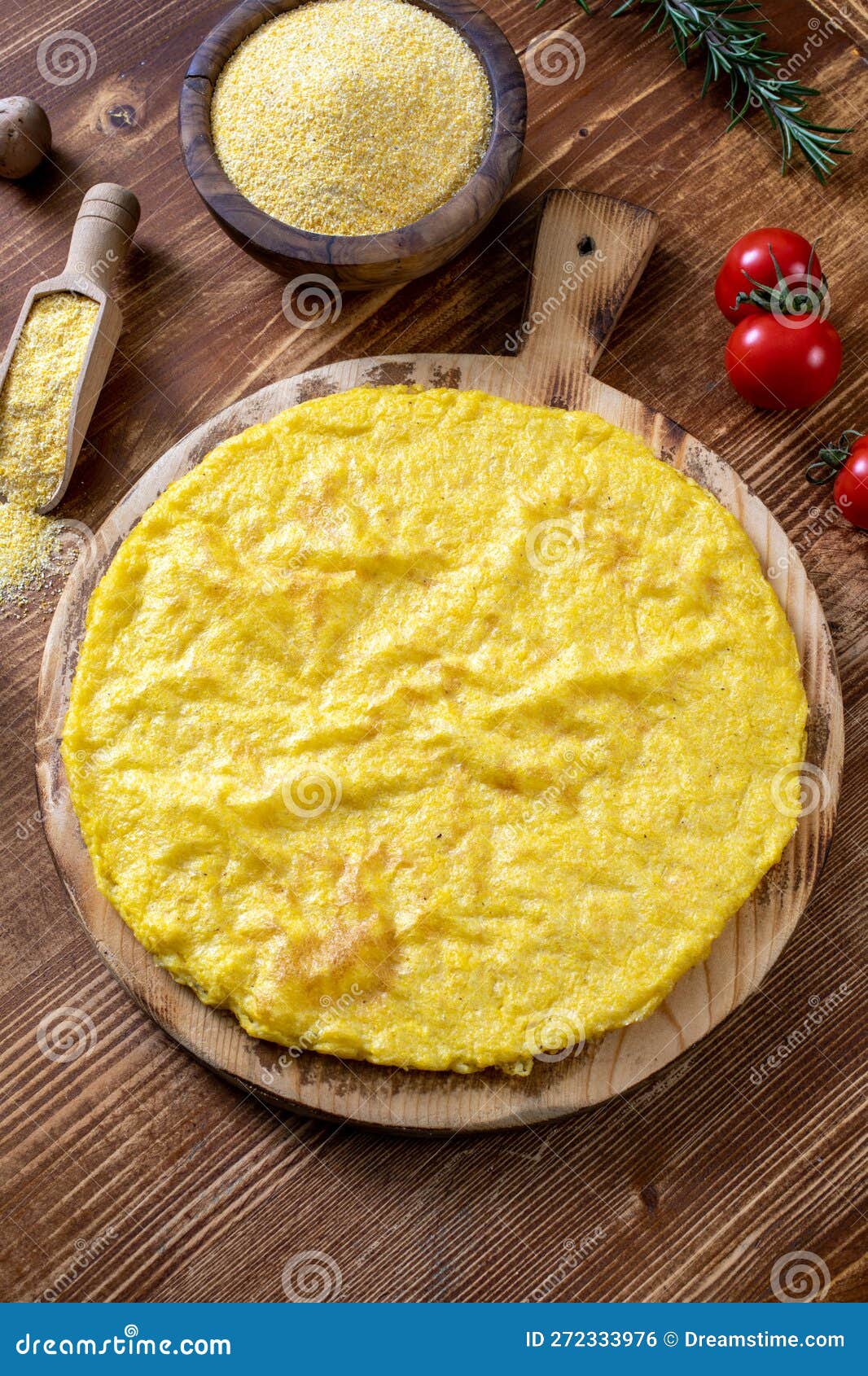 Cornmeal Pizza on Chopping Board Rustic Background Stock Photo - Image ...