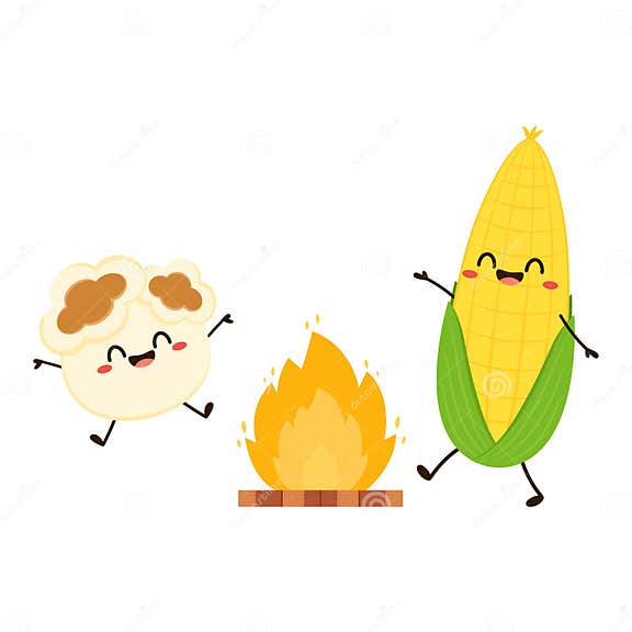 Corn and Popcorn Cartoon. Vector Mascot, Cartoon and Illustration ...