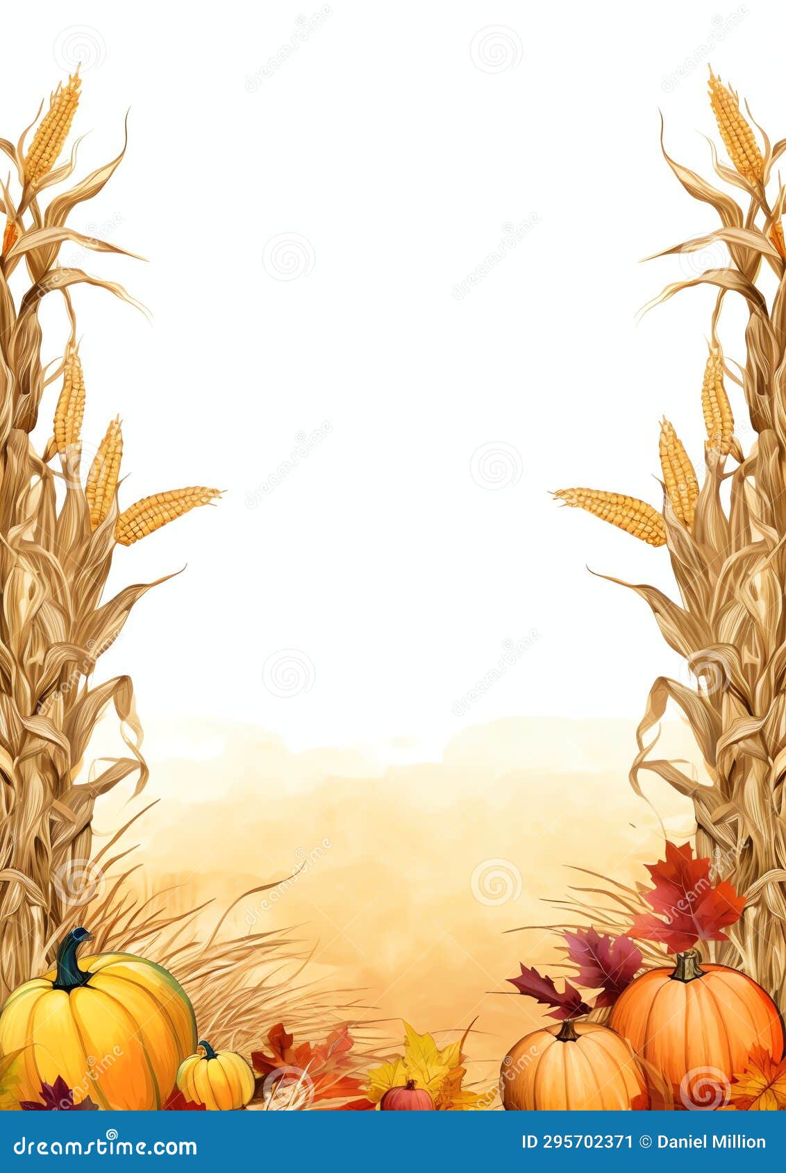 Cornstalks and Hay Bales Watercolor Border Frame Stock Illustration ...