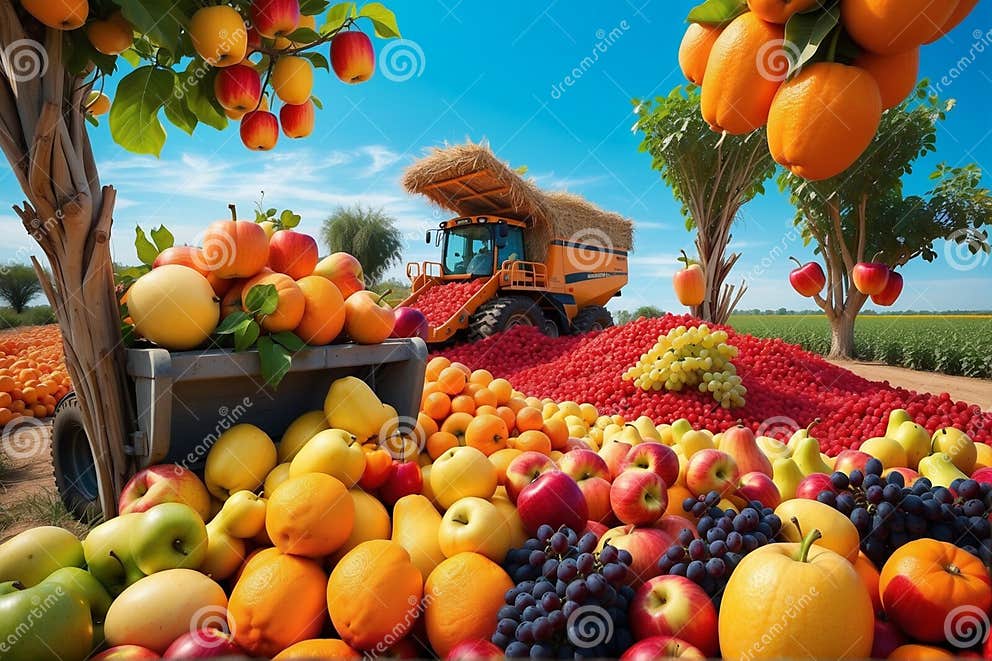 A Cornucopia of Fruits Harvested Stock Illustration - Illustration of ...