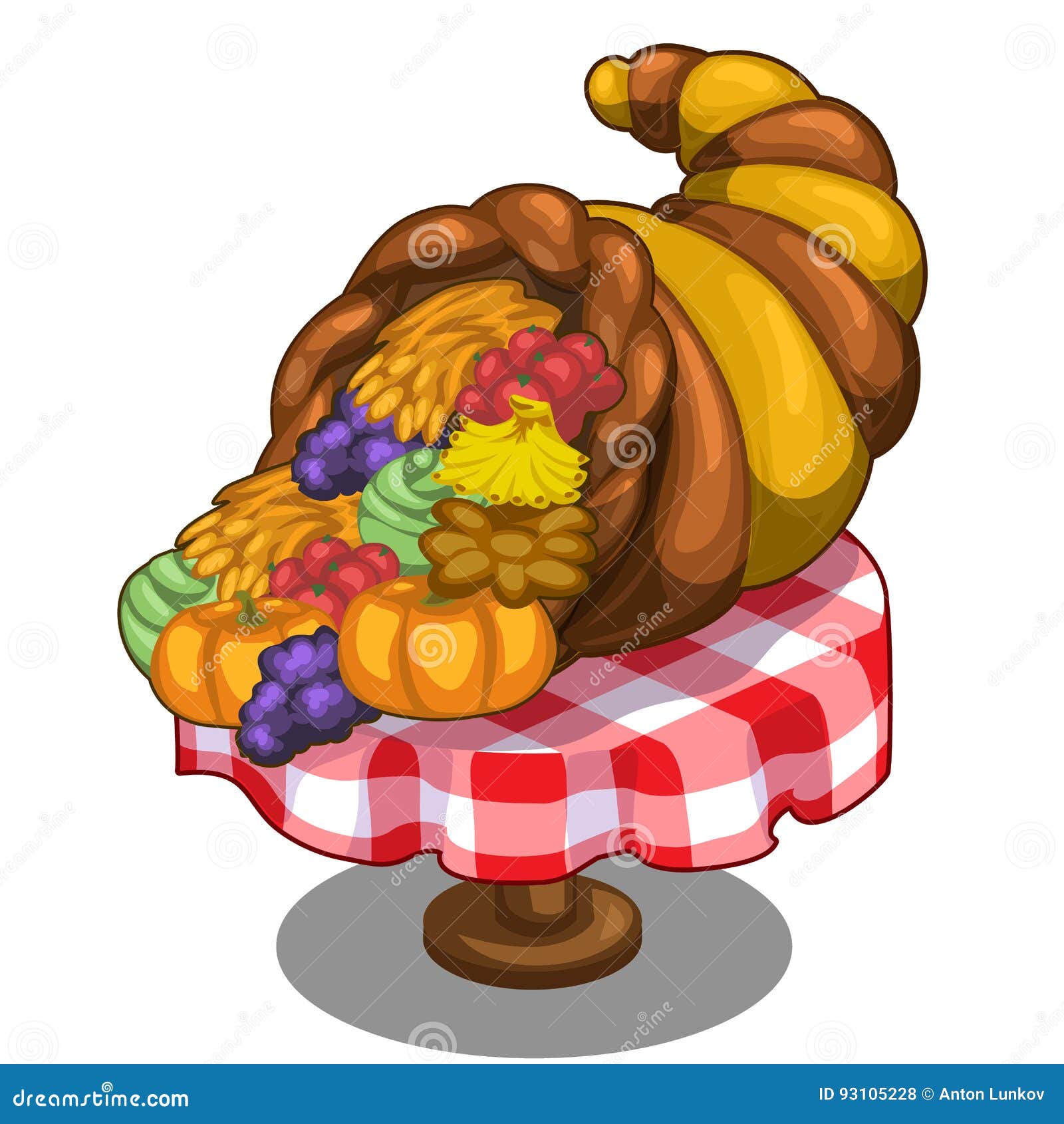 Cornucopia With Fruits And Vegetables On The Table Vector Illustration ...