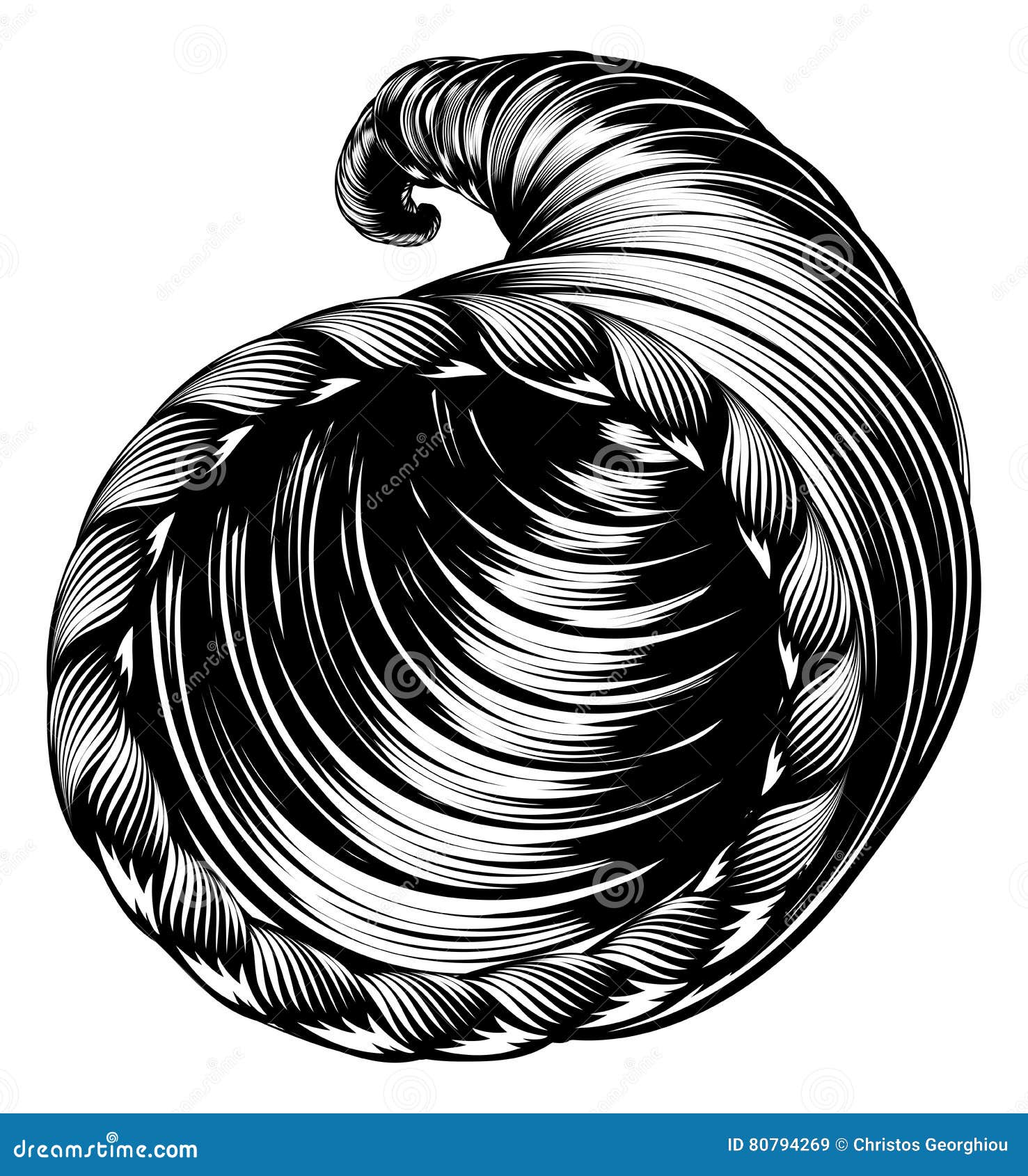 Cornucopia Horn Vintage Woodcut Illustration Cartoon Vector ...