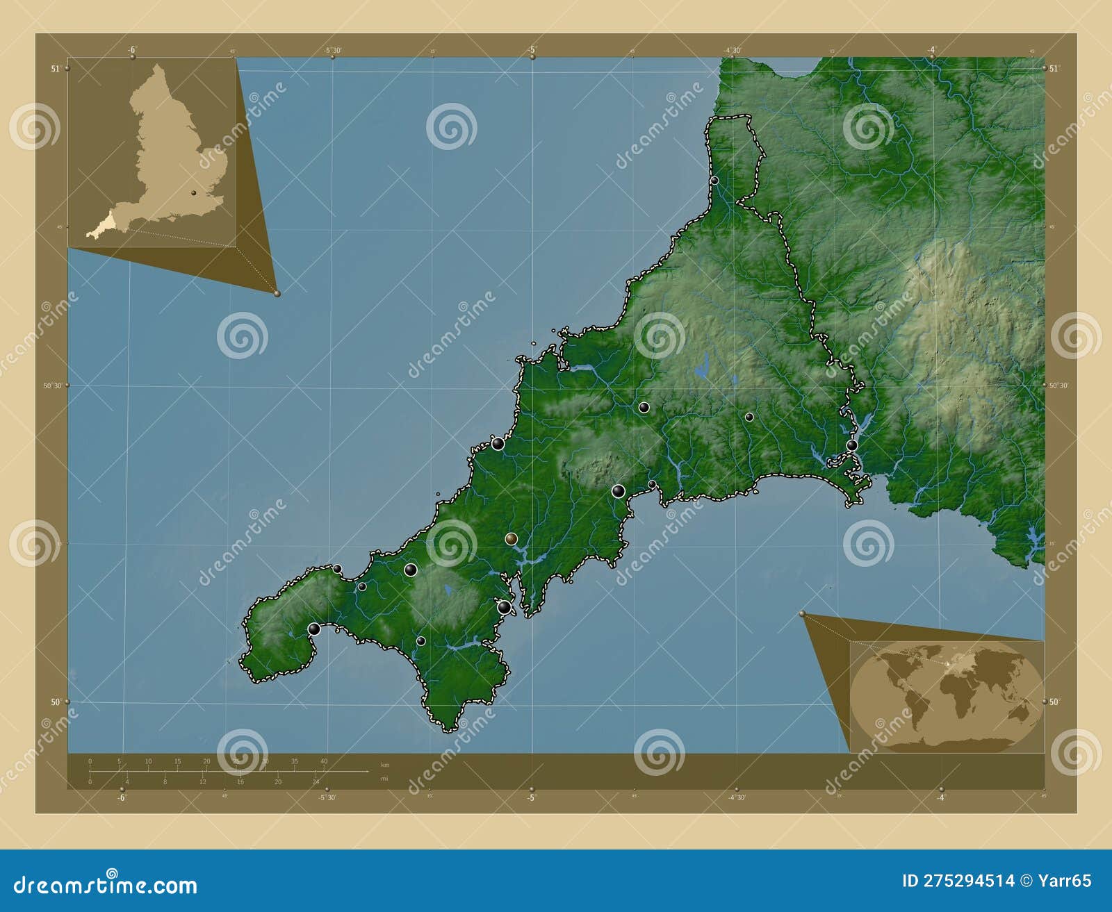 Cornwall, England - Great Britain. Physical. Major Cities Stock ...