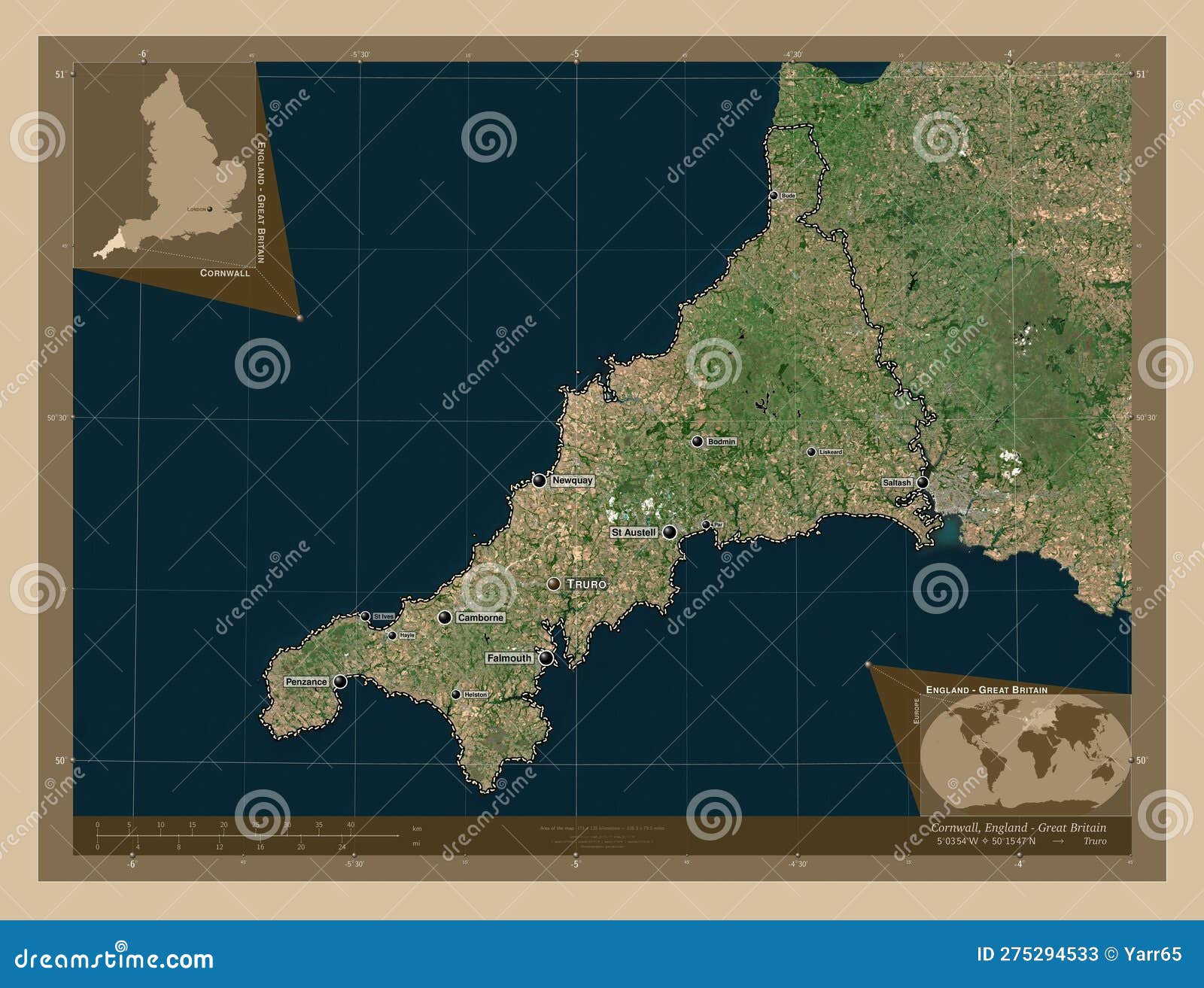 Cornwall, England - Great Britain. Low-res Satellite. Labelled P Stock ...