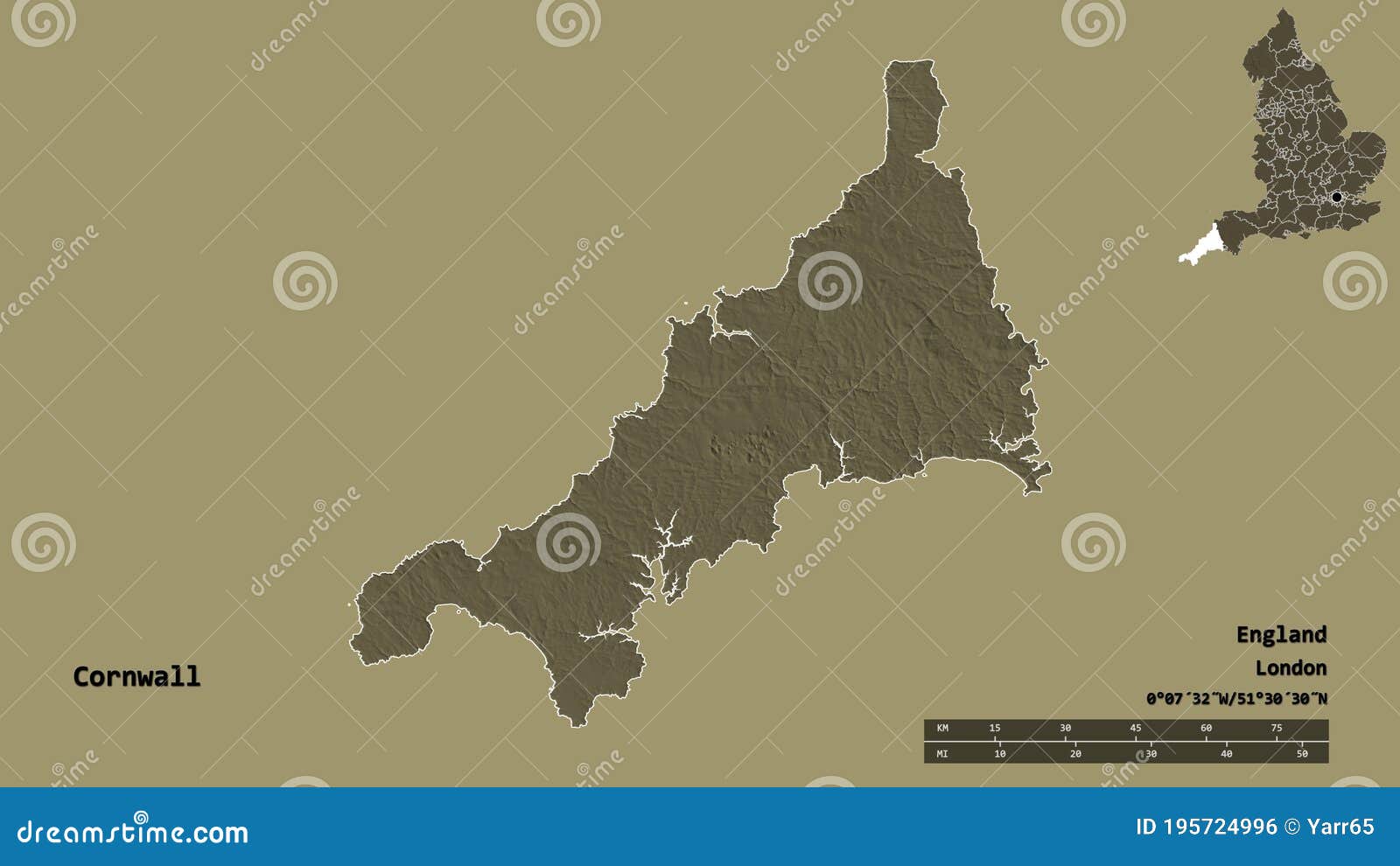 Cornwall, Administrative County of England, Zoomed. Administrative ...