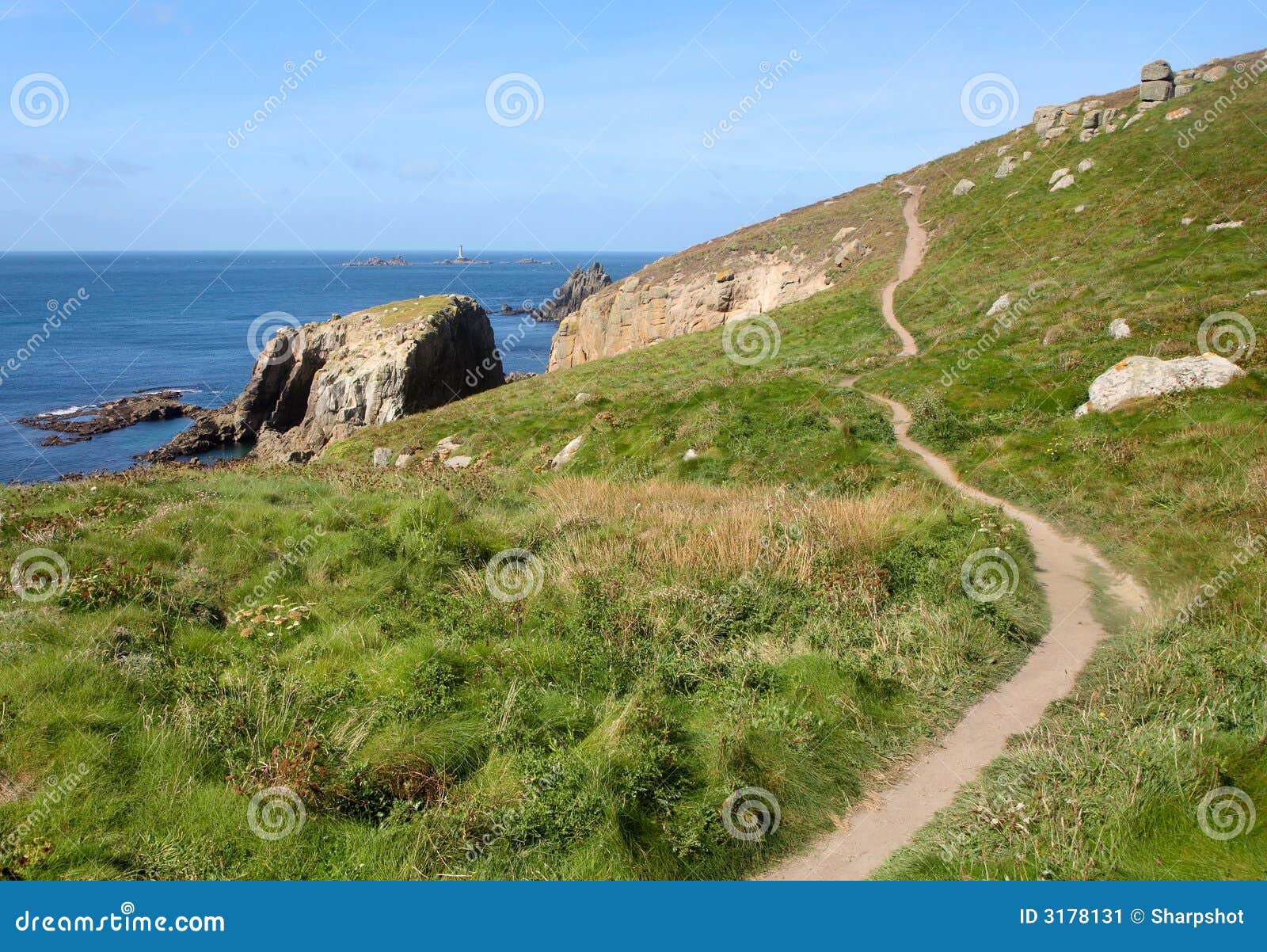 Cornwall coast path. stock image. Image of grass, hiking - 3178131