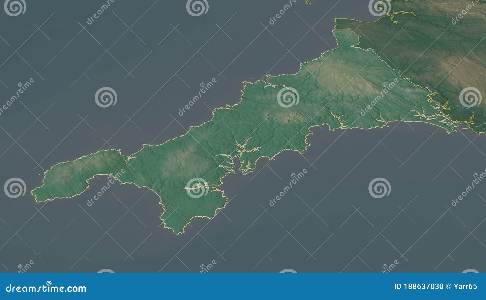 Cornwall, England - Outlined. Relief Stock Illustration - Illustration ...