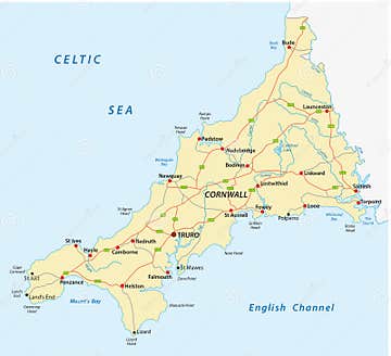 Cornwall road map stock illustration. Illustration of basseterre - 69409329