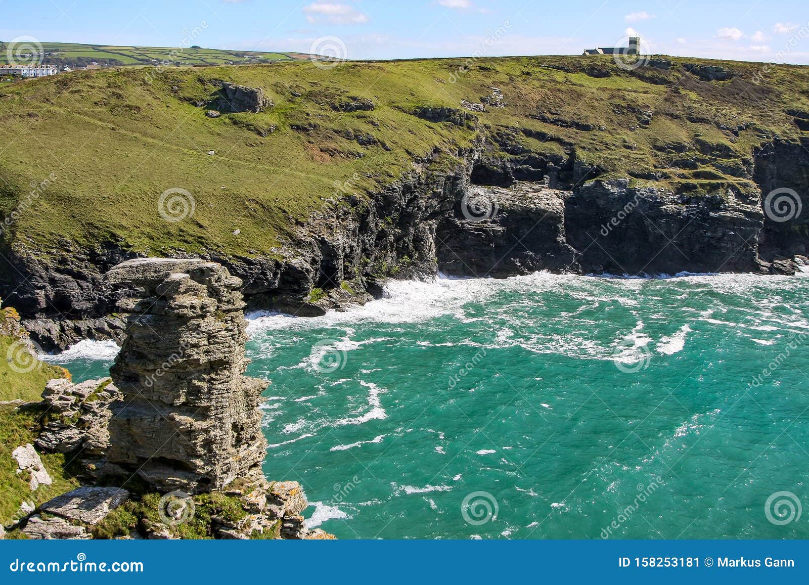 Cornwall rough coast stock image. Image of clouds, coastline - 158253181