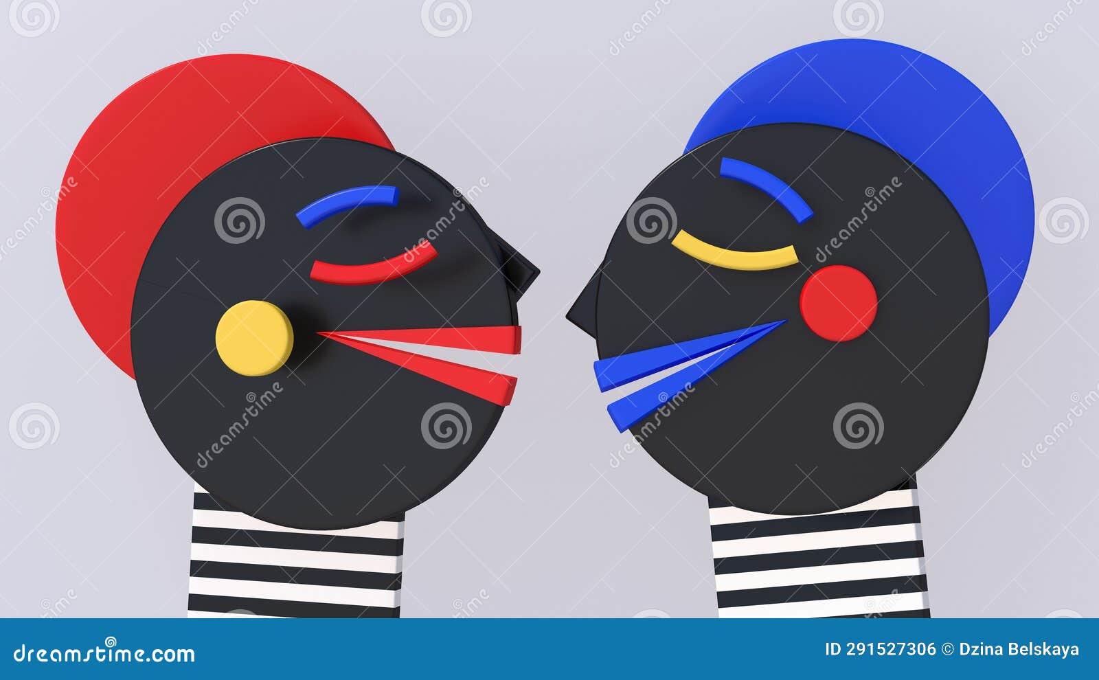 Corolful Human Face. Two Funny Character. Abstract Illustration, 3d ...