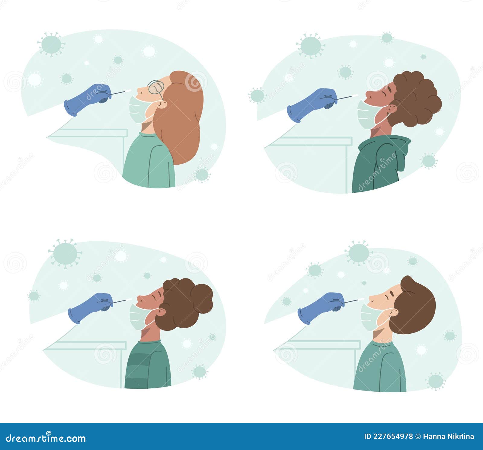 Different People in Medical Face Mask Taking Coronavirus Test with ...