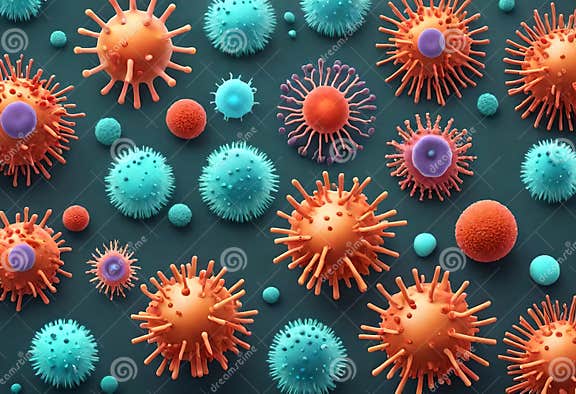 Corona Virus Microorganisms in 3d Render, Abstract Background with Bacteria Stock Illustration ...