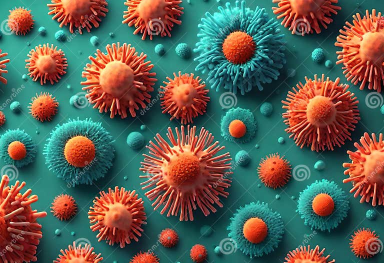 Corona Virus Microorganisms in 3d Render, Abstract Background with Bacteria Stock Illustration ...