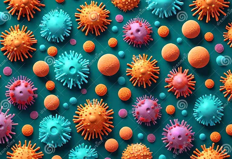 Corona Virus Microorganisms in 3d Render, Abstract Background with Bacteria Stock Illustration ...