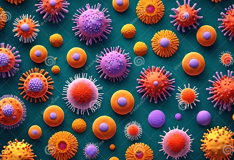 Corona Virus Microorganisms in 3d Render, Abstract Background with Bacteria Stock Illustration ...