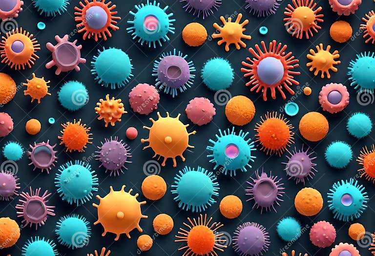 Corona Virus Microorganisms in 3d Render, Abstract Background with Bacteria Stock Illustration ...