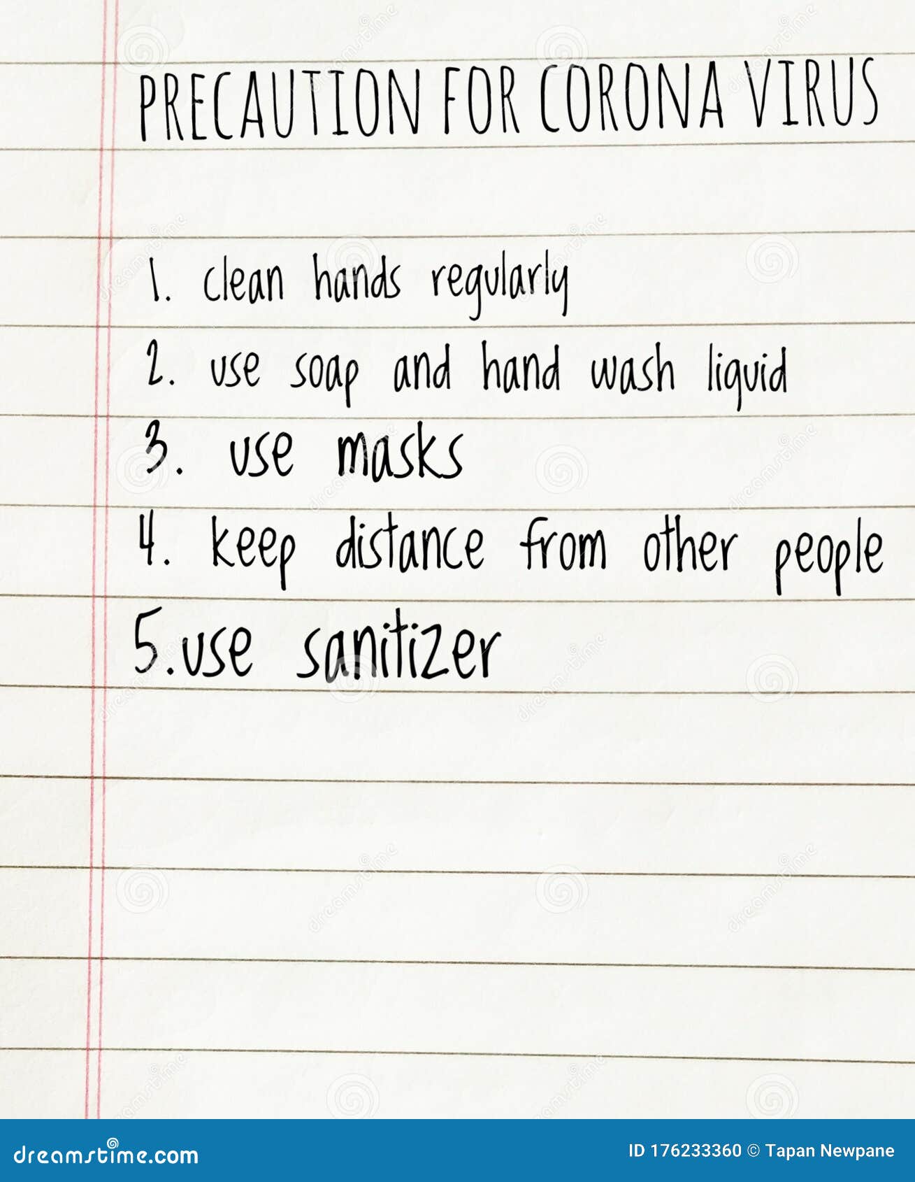 Corona Virus Precaution List Text Words Written in Paper Notebook , Do ...