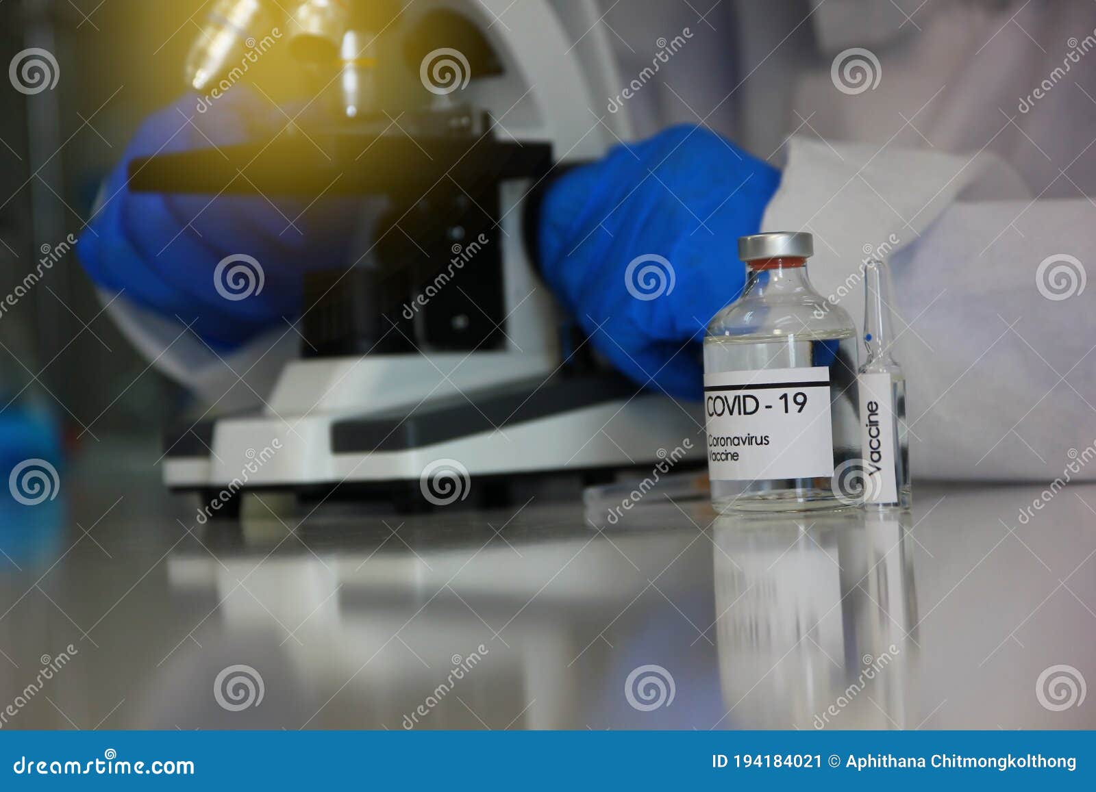 Corona Virus Virus Vaccine with Doctor Testing Vaccine with Microscope ...