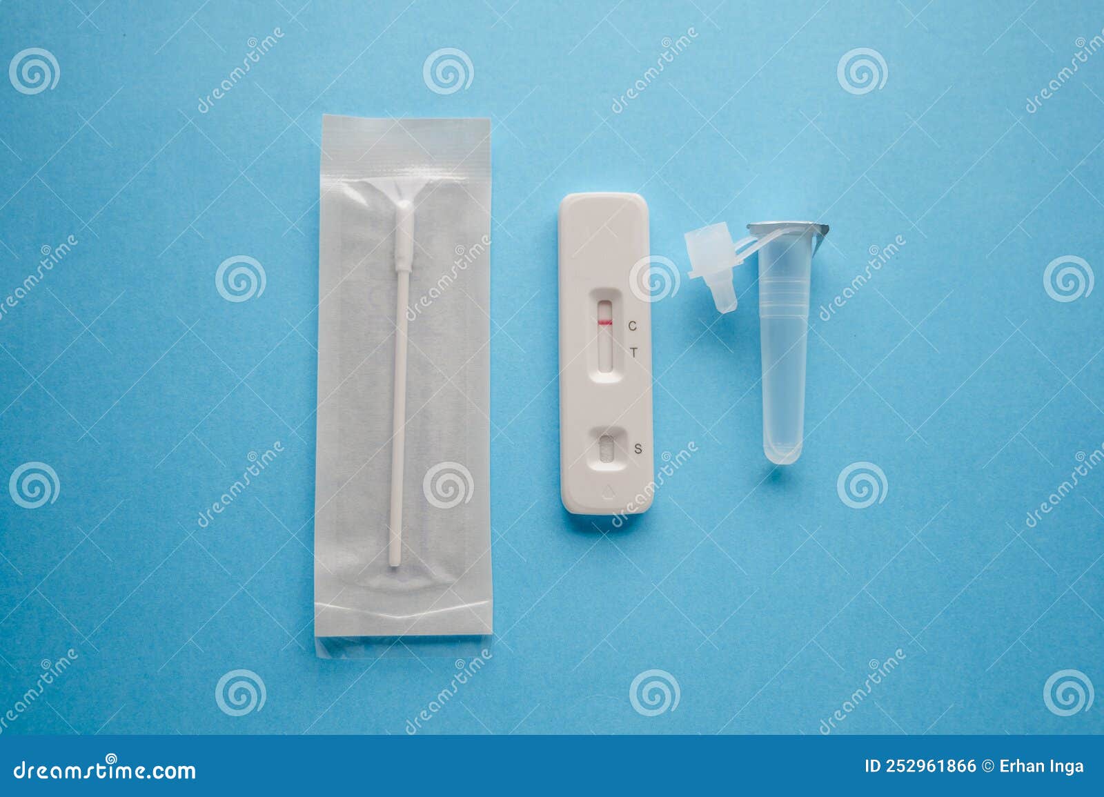 Coronavirus Antigen Rapid Test Kit, with a Negative Result on a Blue ...