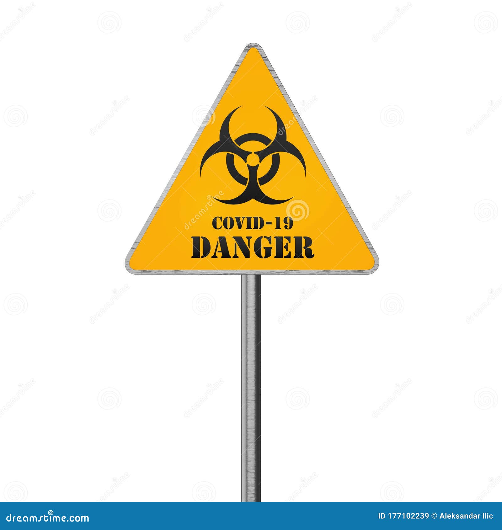 Coronavirus Biohazard Danger Road Sign. Covid-19 Warning 3D Render ...