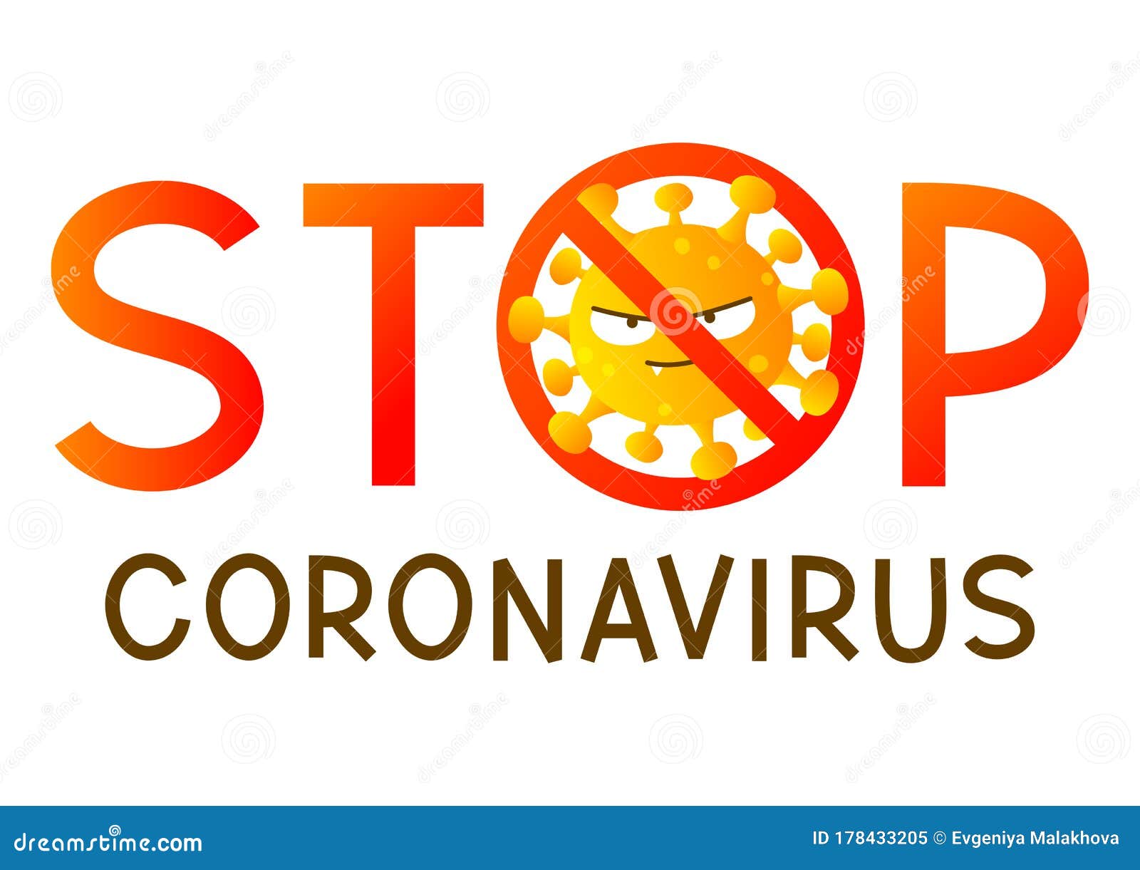 Coronavirus Cartoon Evil Character with Stop Sign Isolated on White ...