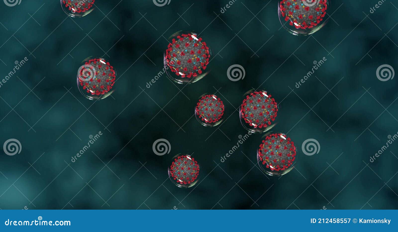 Coronavirus Cells on Blue Background . Small Droplets with Covid-19 ...