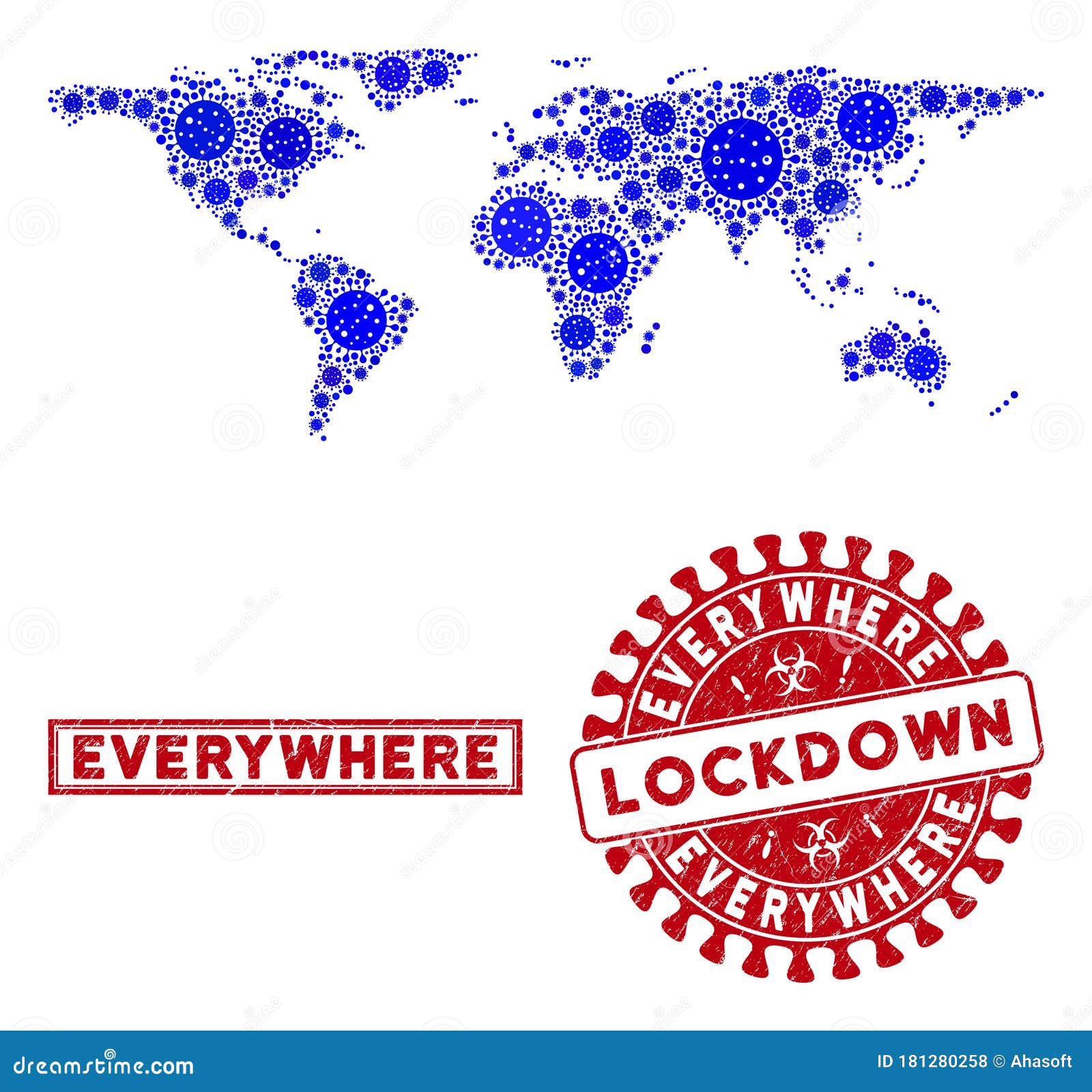 Mosaic Everywhere Map and Distress Lockdown Stamps Stock Illustration ...