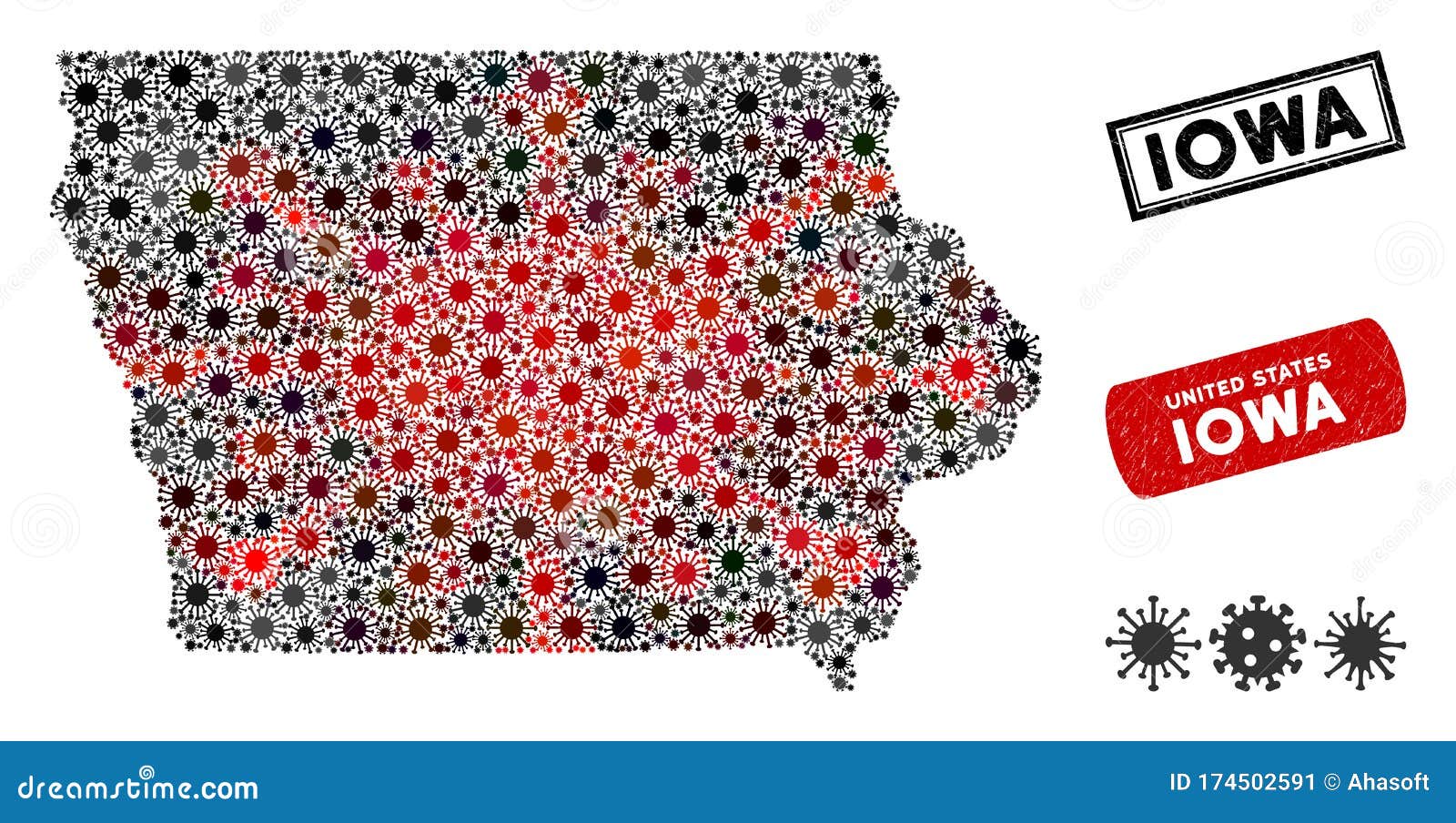 Collage Iowa State Map With Textured Caduceus Stamp Vector Illustration ...