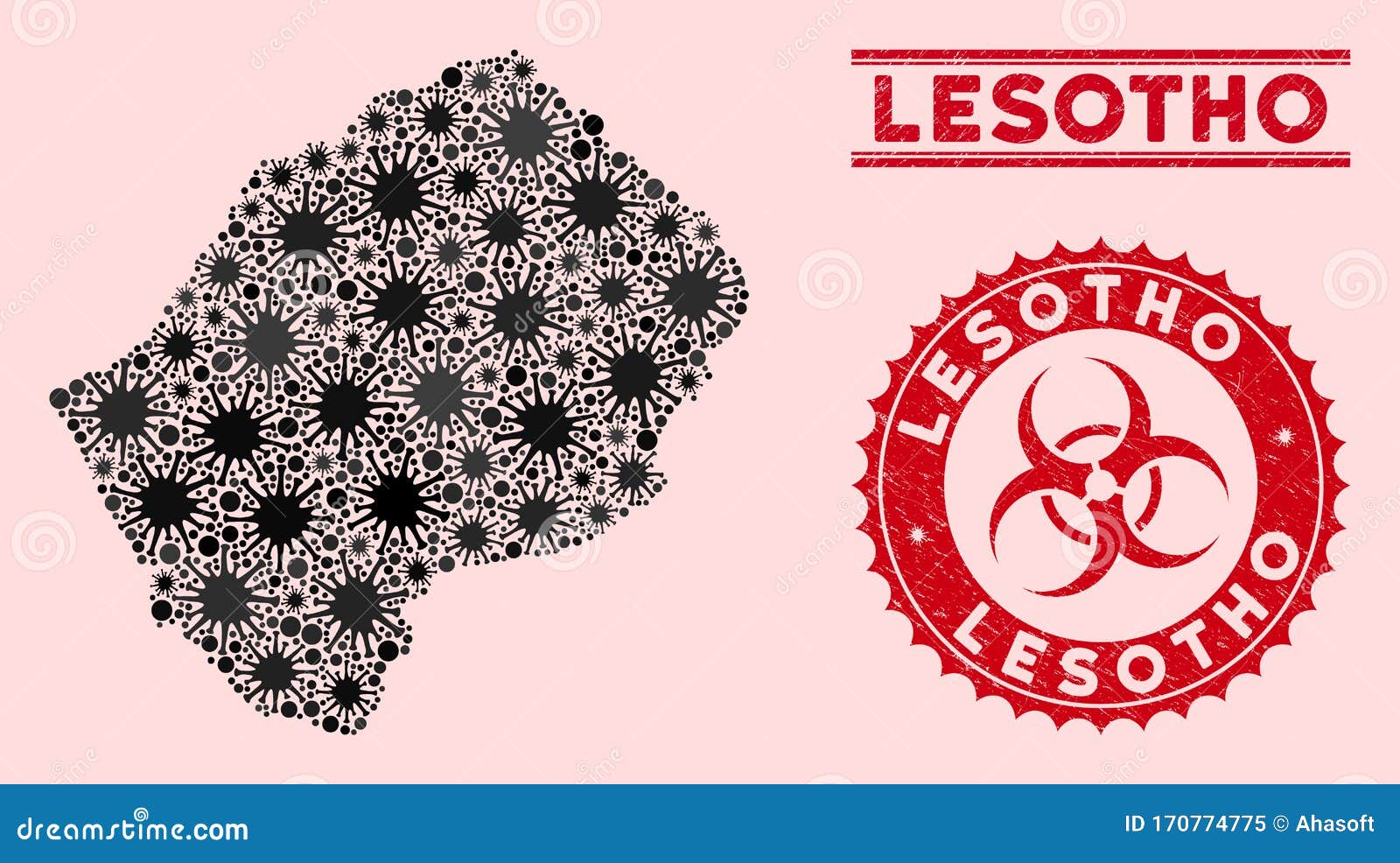 Coronavirus Mosaic Lesotho Map with Scratched Biohazard Watermarks ...