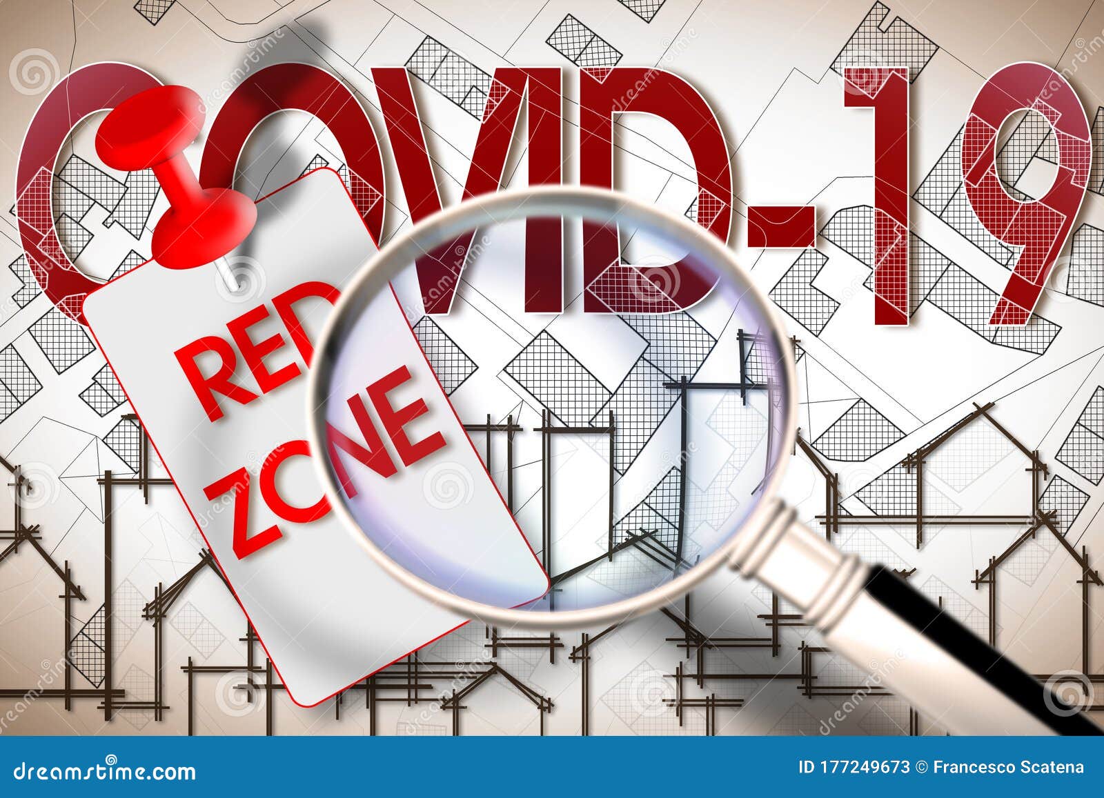 Coronavirus COVID-19 Concept Image with City Map and Red Zone Label ...