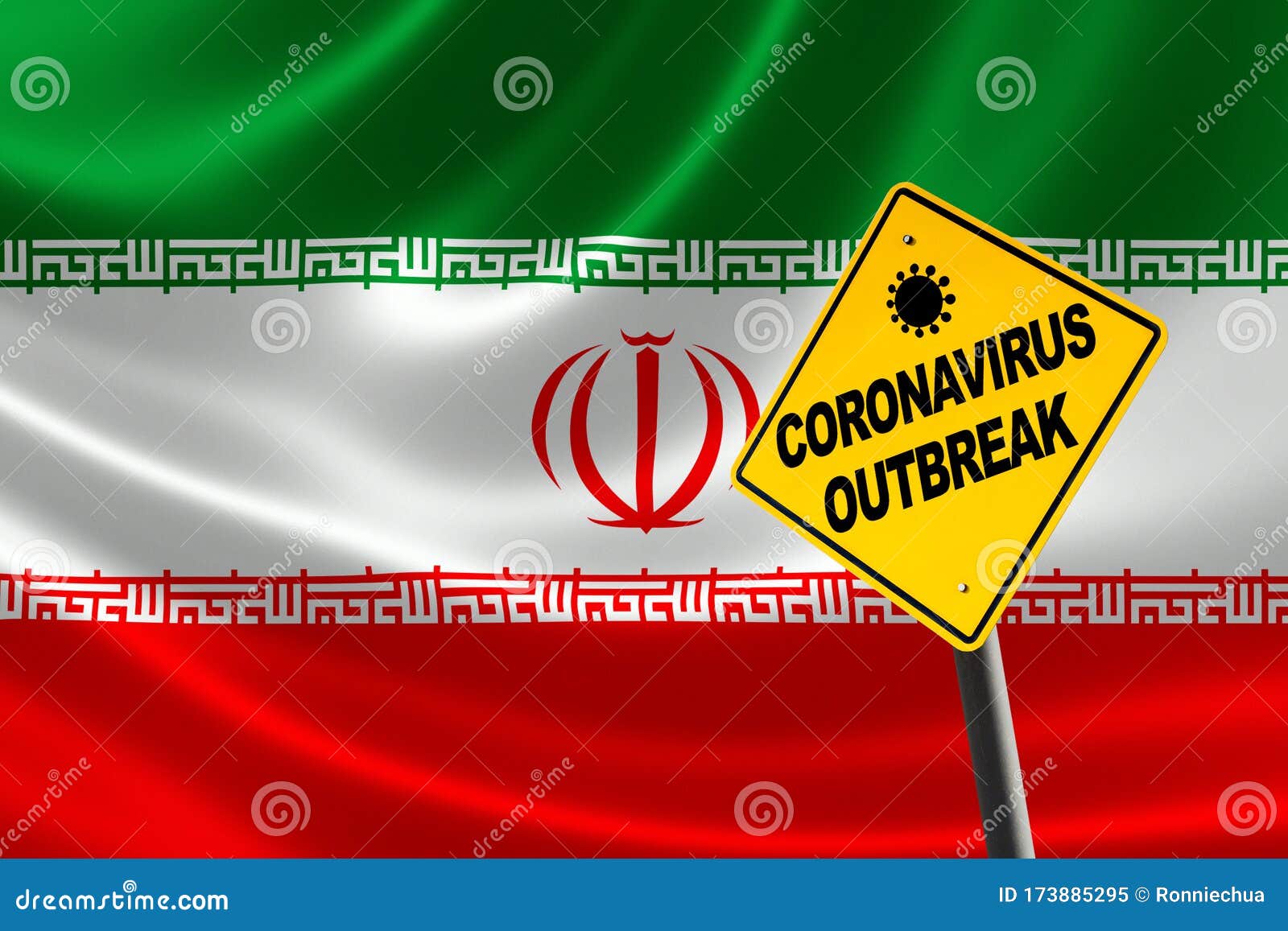 Coronavirus COVID-19 Outbreak Warning Sign with Iranian Flag Stock ...