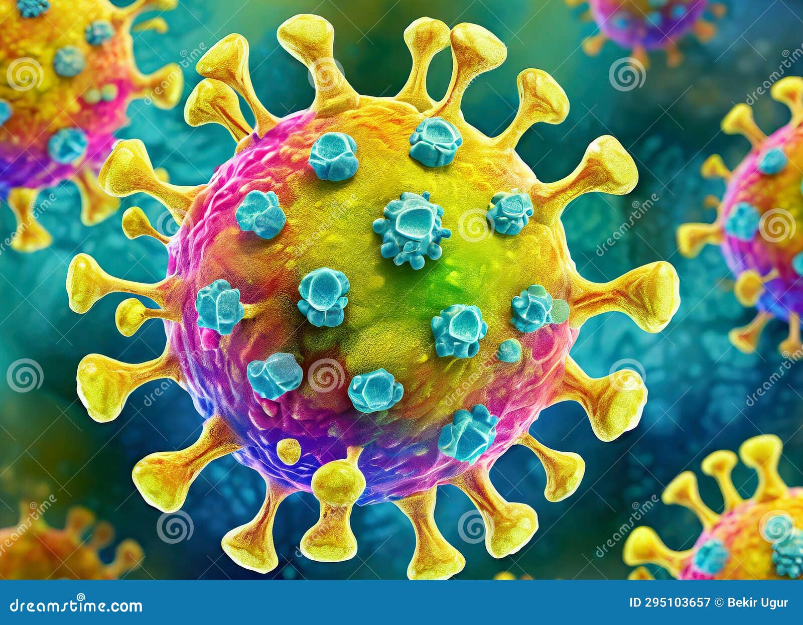 Coronavirus COVID-19 Under the Microscope. 3d Illustration Stock ...