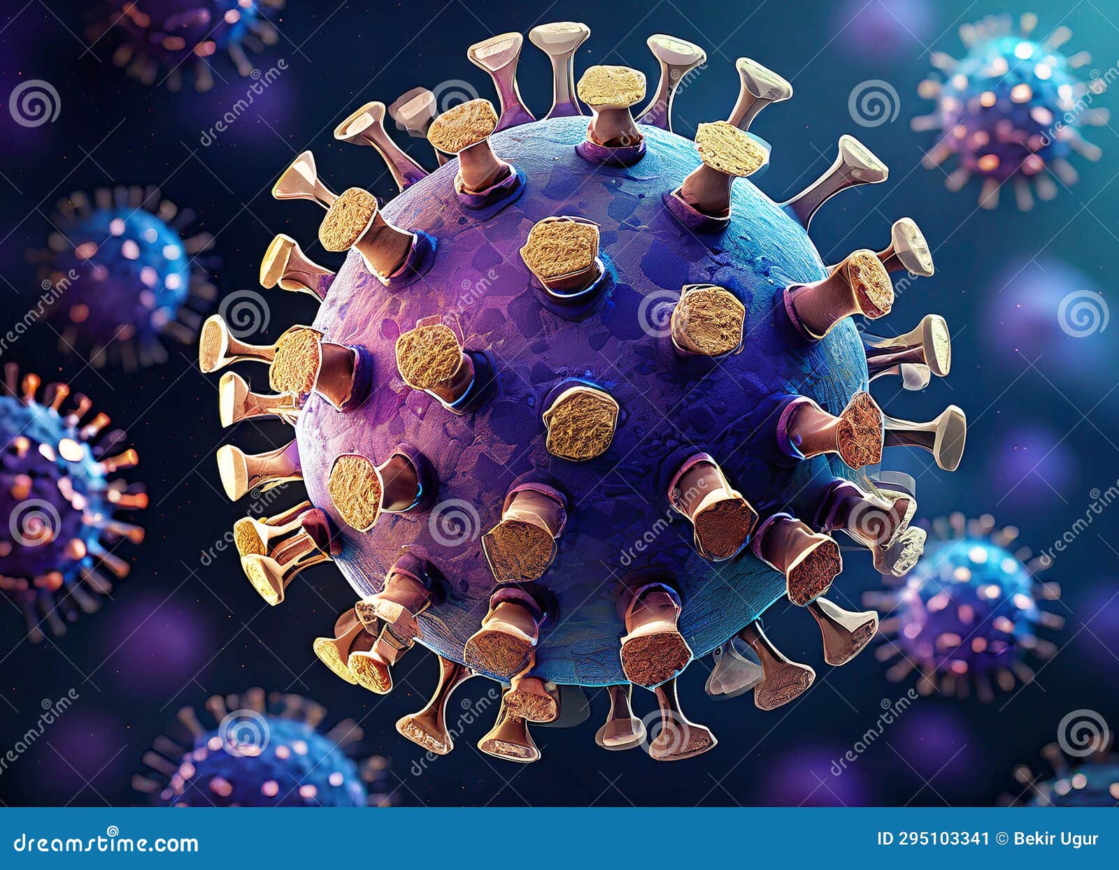 Coronavirus COVID-19 Under the Microscope. 3d Illustration Stock ...