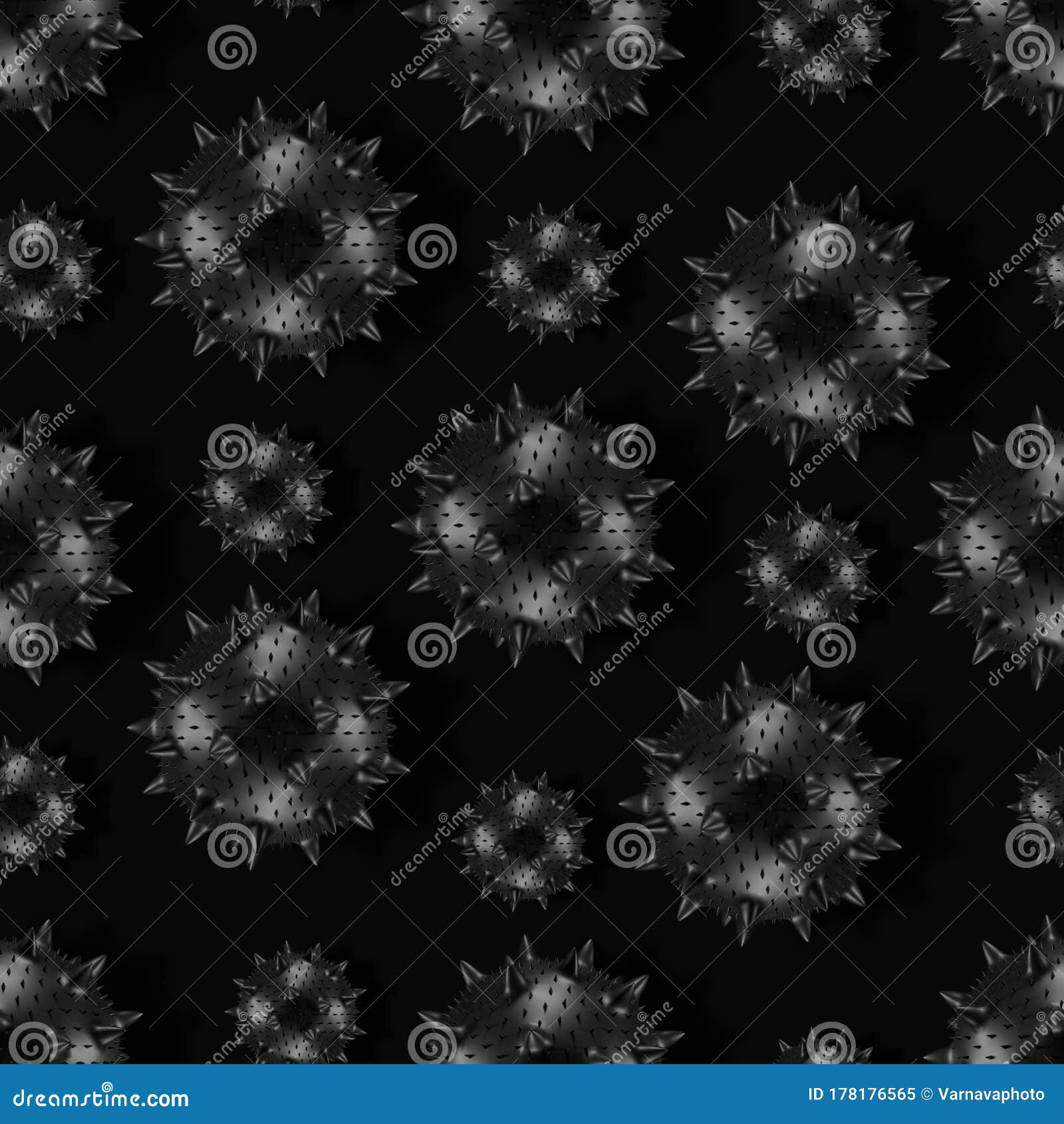 Coronavirus 3D Render. Minimalist Black Virus Seamless Pattern Stock ...