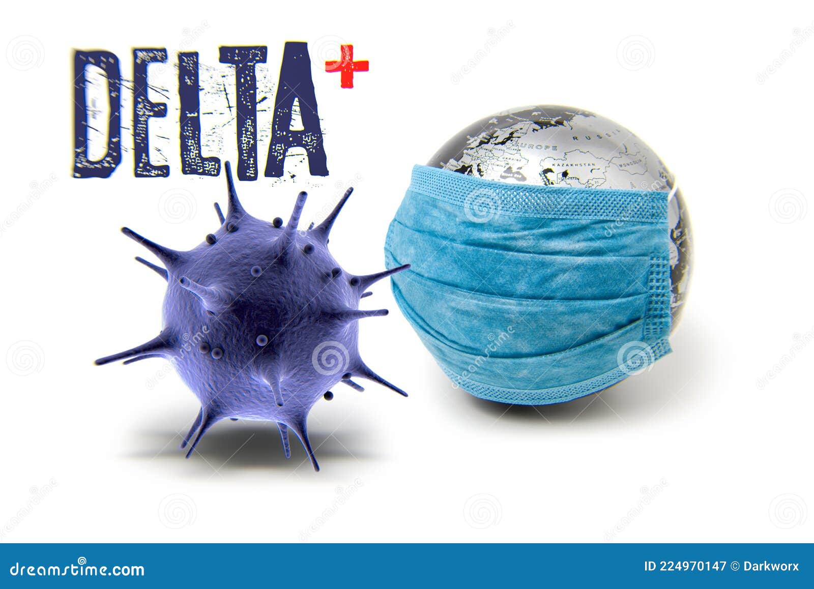 Globe Covered with Medical Face Mask Against Coronavirus Cell and Delta ...