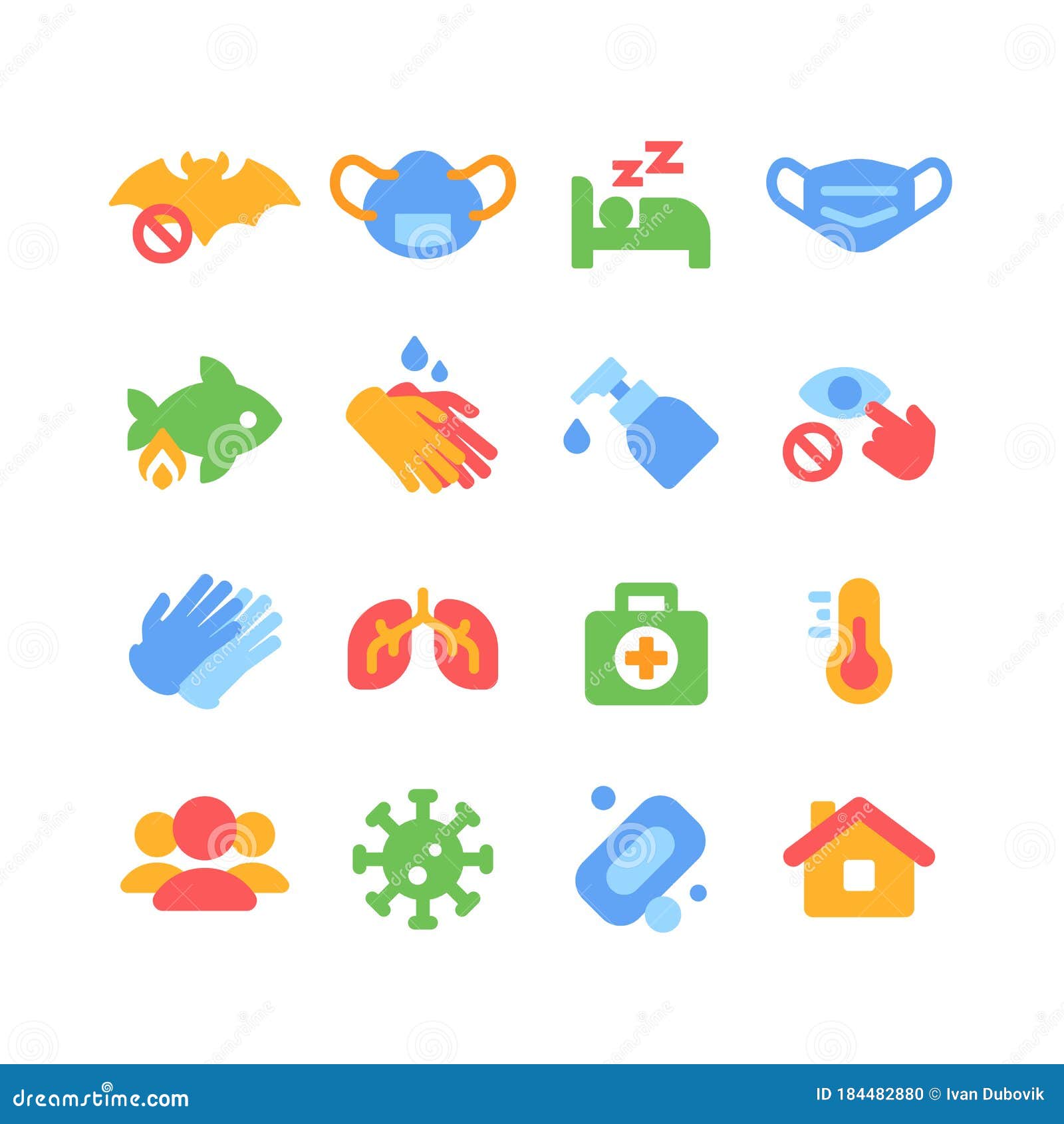 Coronavirus Flat Icon Set. SARS-CoV-2 Epidemic Elements Collection ...