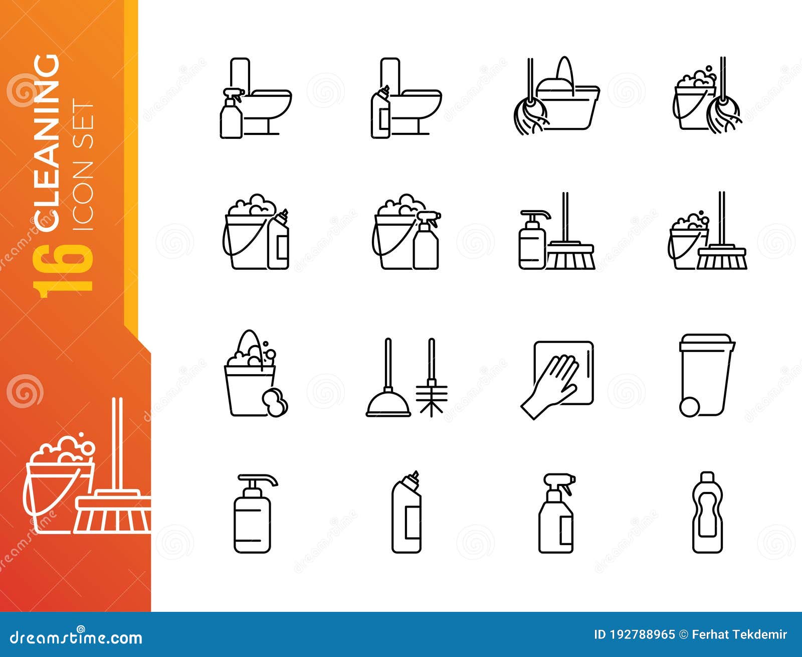 Minimal Cleaning Line Icon Set Stock Illustration - Illustration of ...