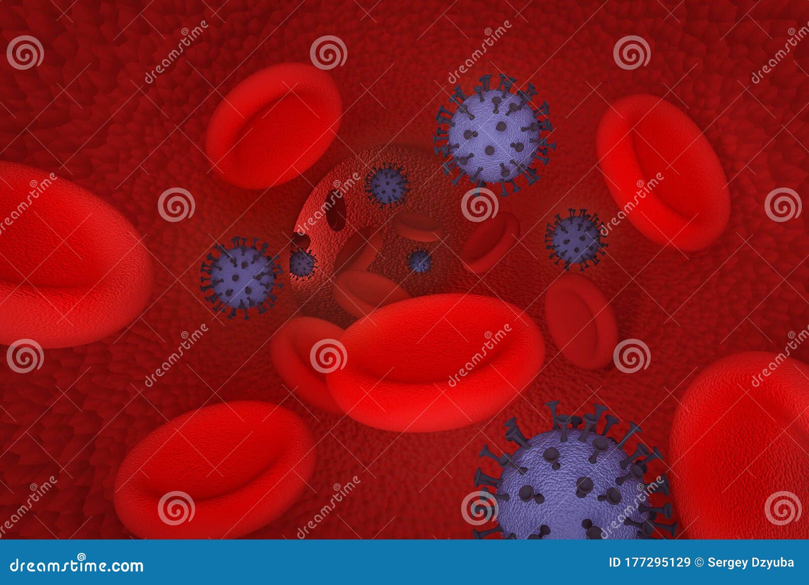 Coronavirus Infected Blood Flows through a Vessel Stock Illustration ...