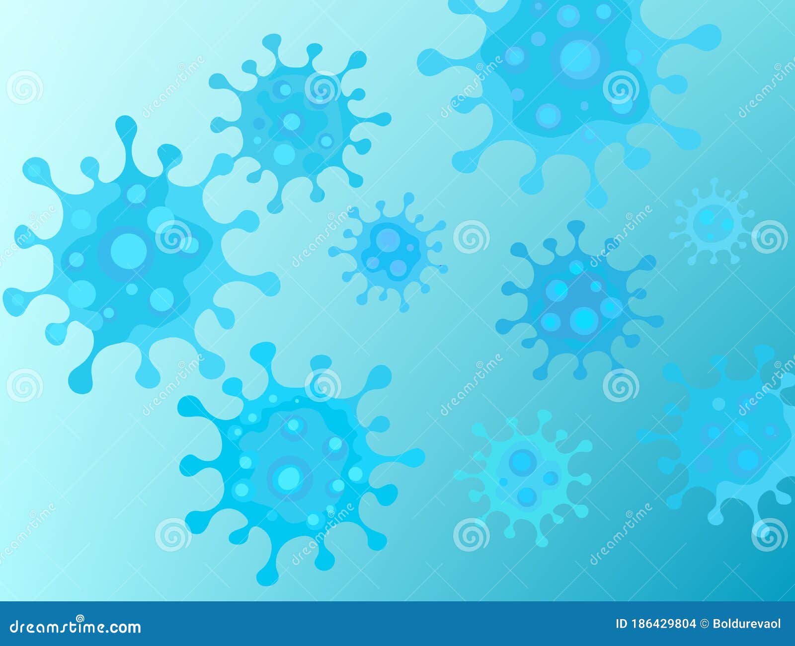 Biue Viruses Floating Under Microscope on Luminous Light Blue ...