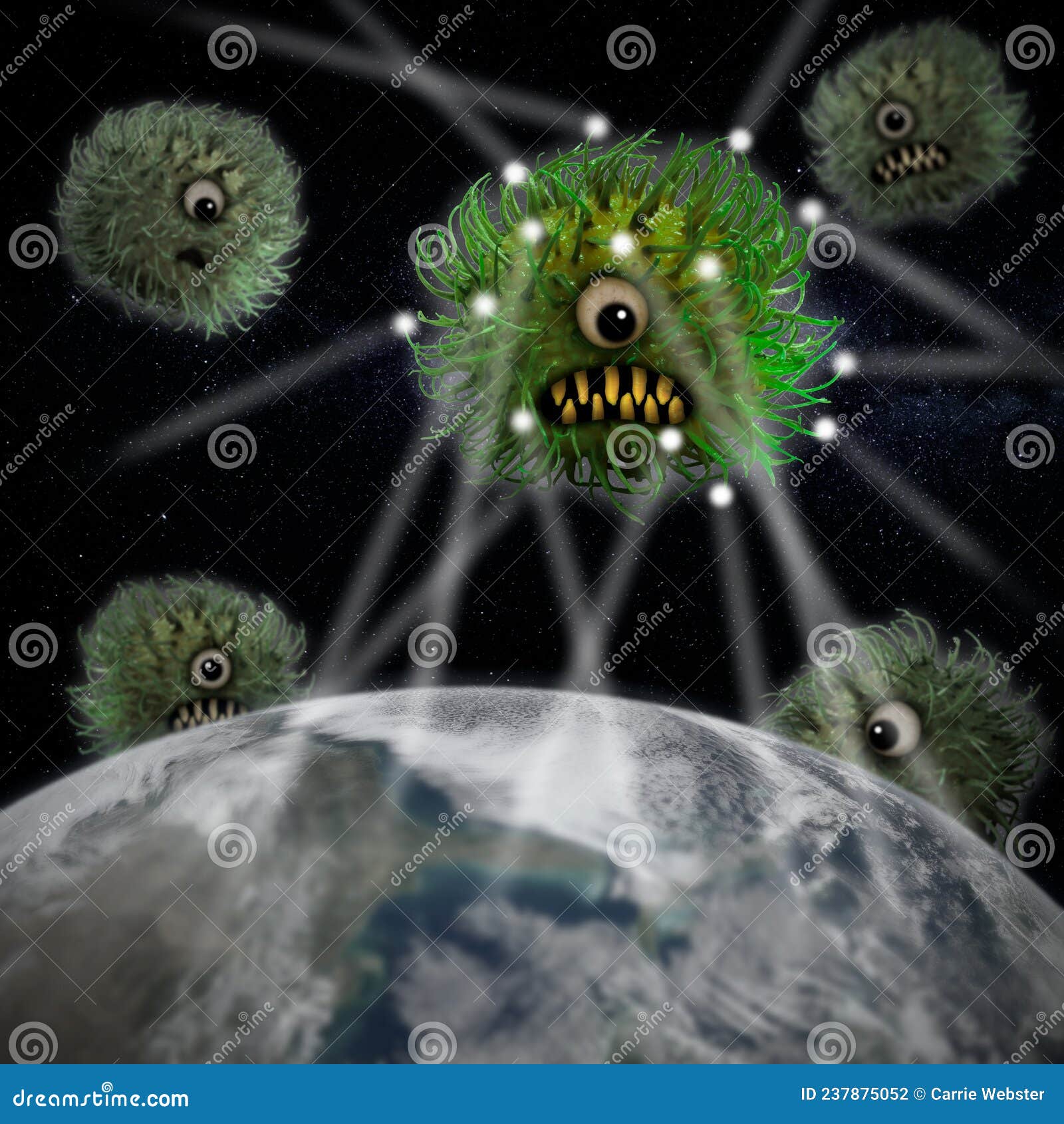 Covid Pathogens As Aliens Attacking Earth Stock Illustration ...
