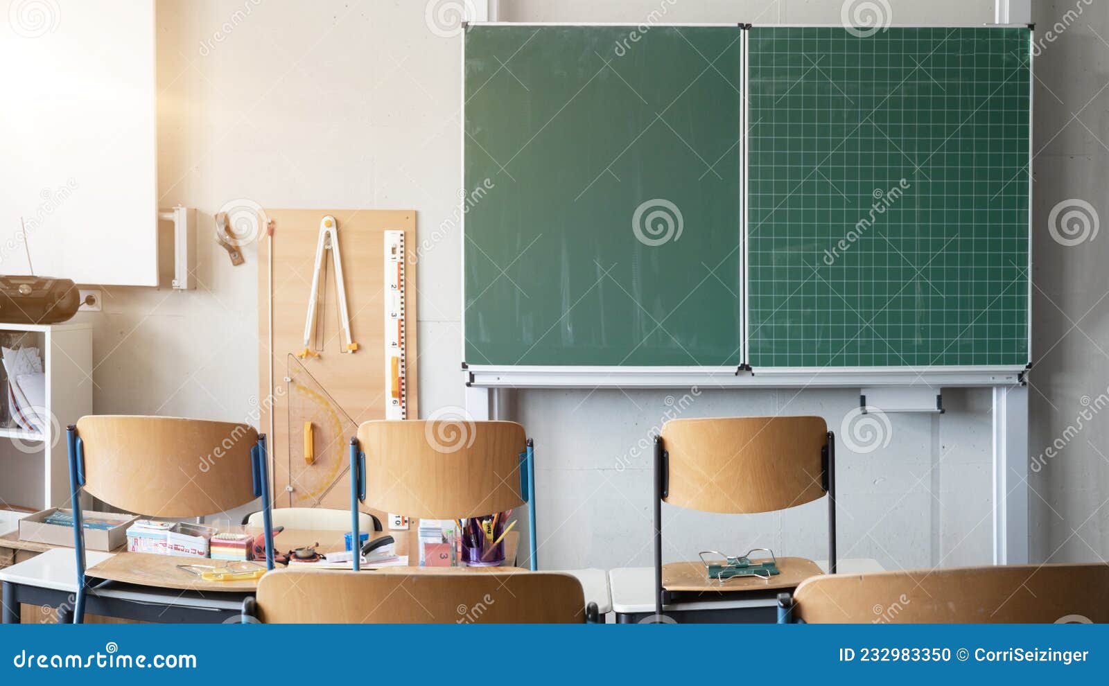 CORONAVIRUS - School Closed - Empty Classroom with High Chairs and ...